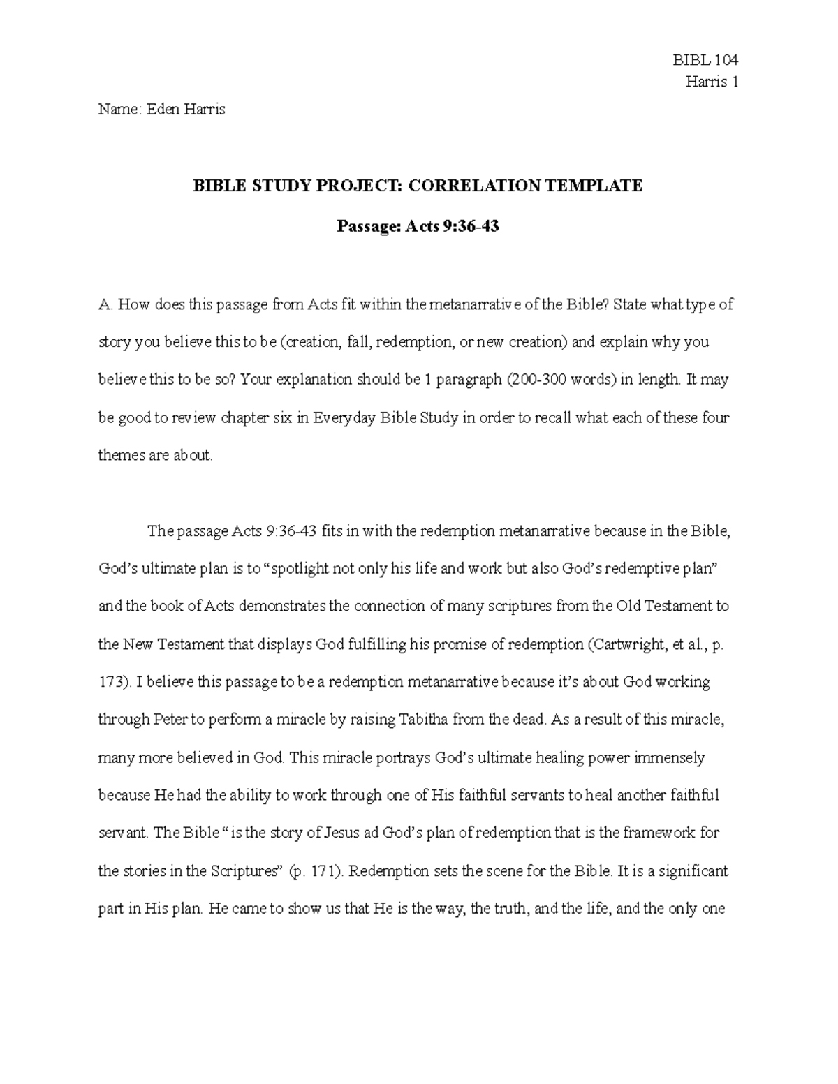 Bible Study Project Correlation Template Passage Acts 9 36-43 - Harris ...