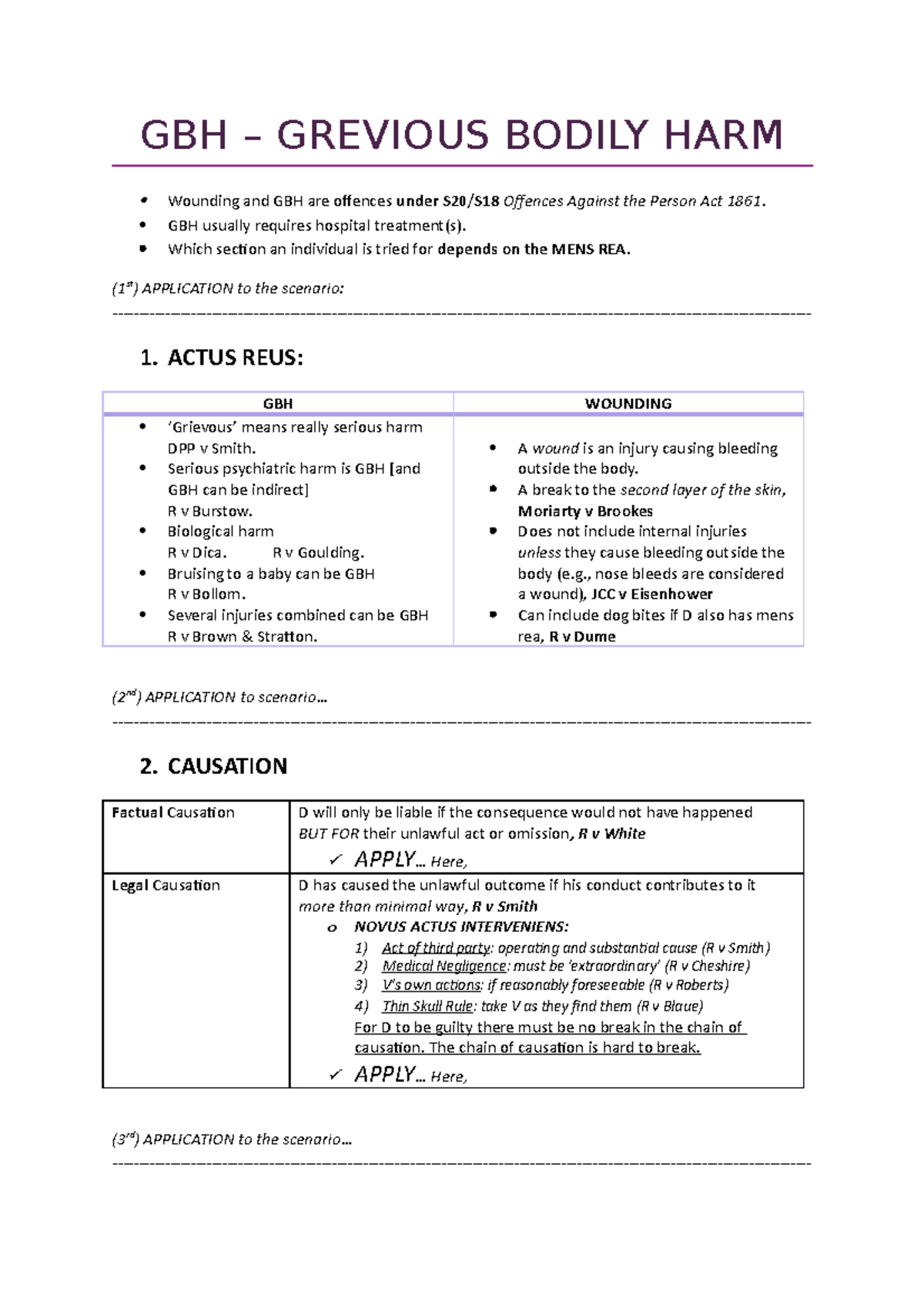 Paper 1 Structures - GBH – GREVIOUS BODILY HARM Wounding and GBH are ...