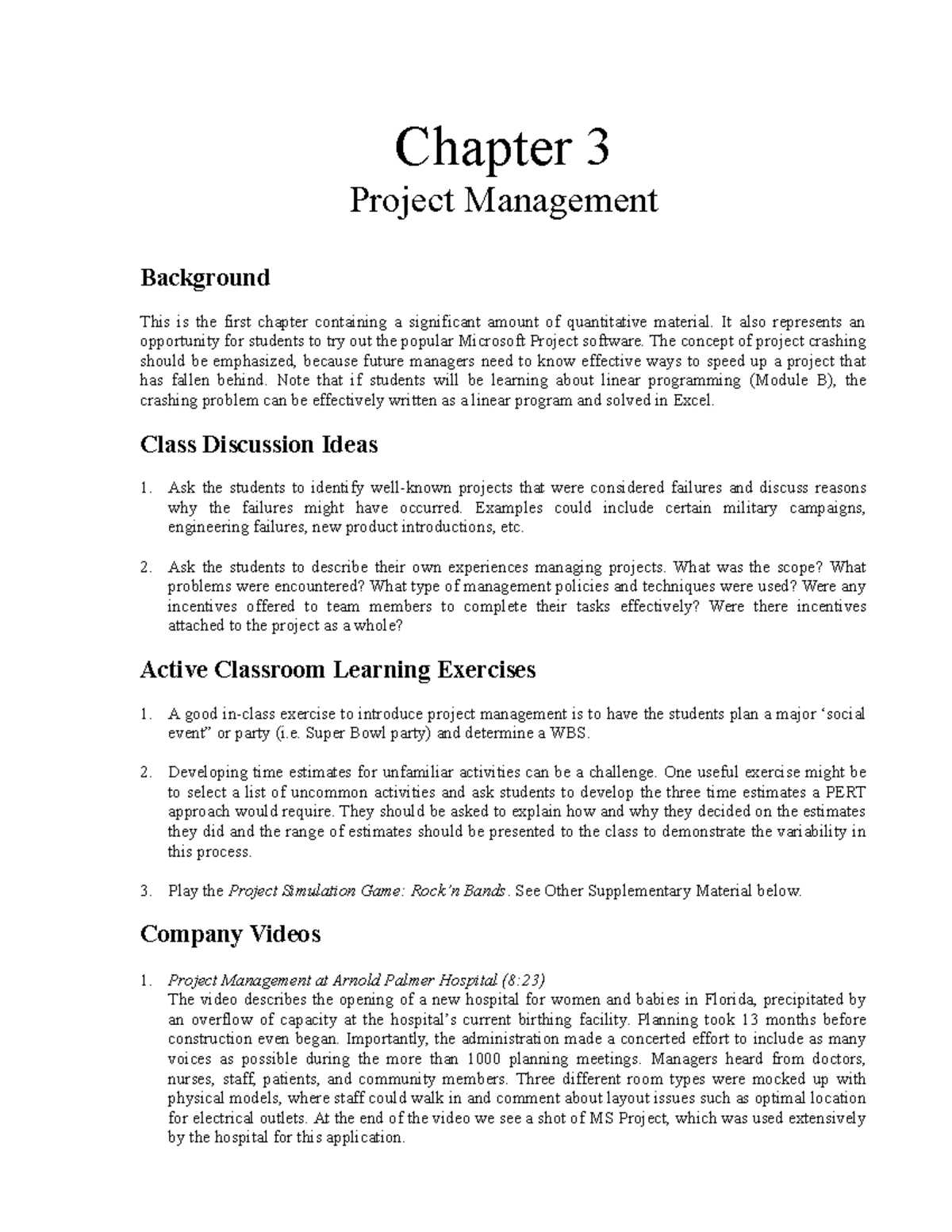 Heizer ch03 - Chapter 3 Project Management Background This is the first ...