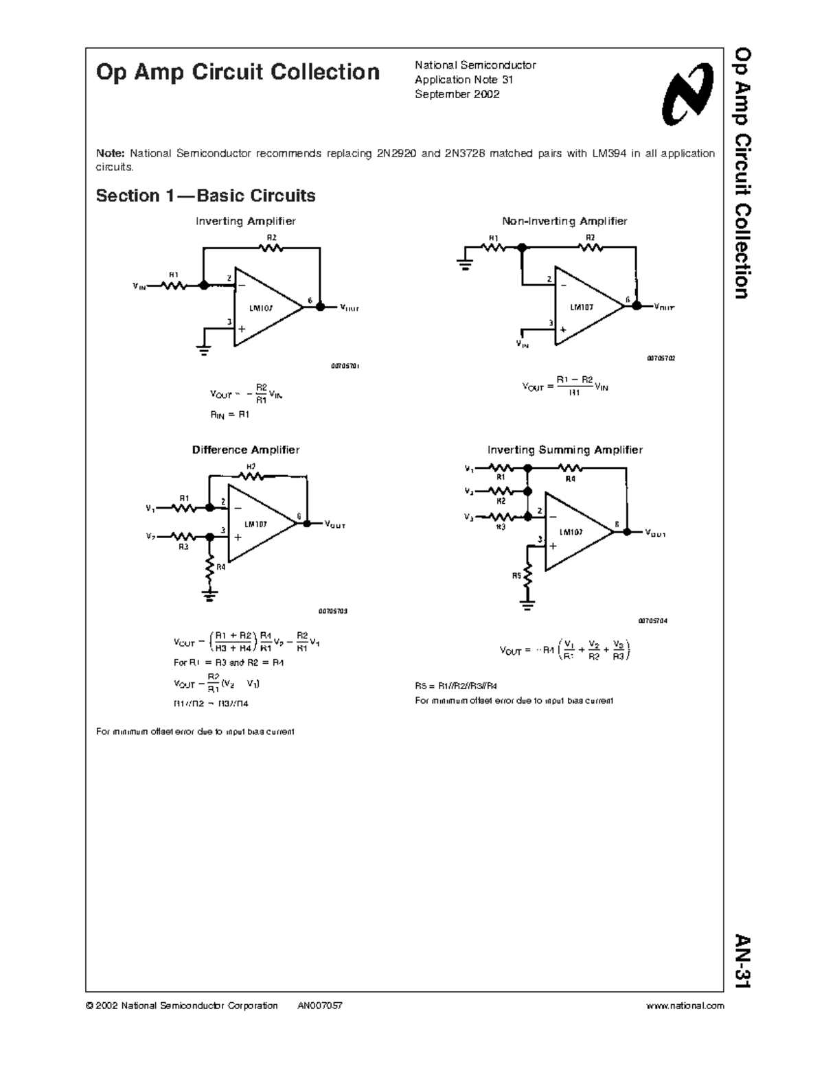 Op amp circuit collection - National Semiconductor Application Note 31 September 2002 Note ...