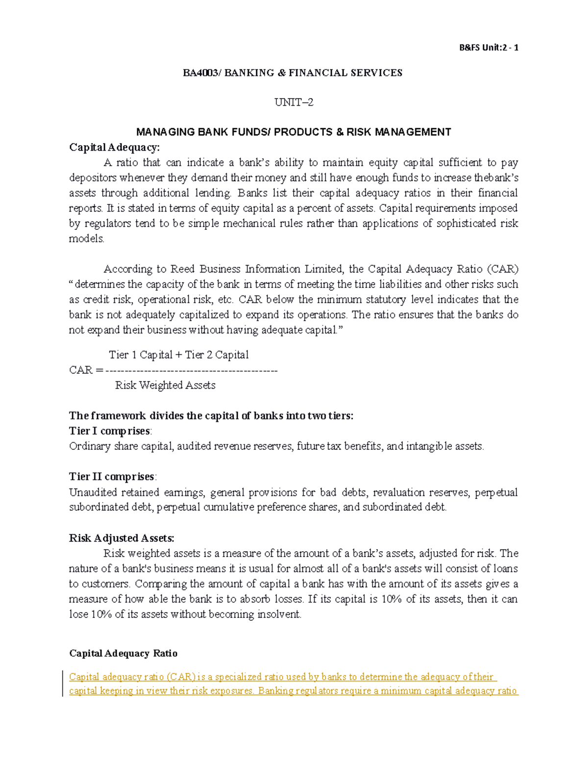 BFS Unit 2 R-21 - NIL - BA4003/ BANKING & FINANCIAL SERVICES UNIT ...