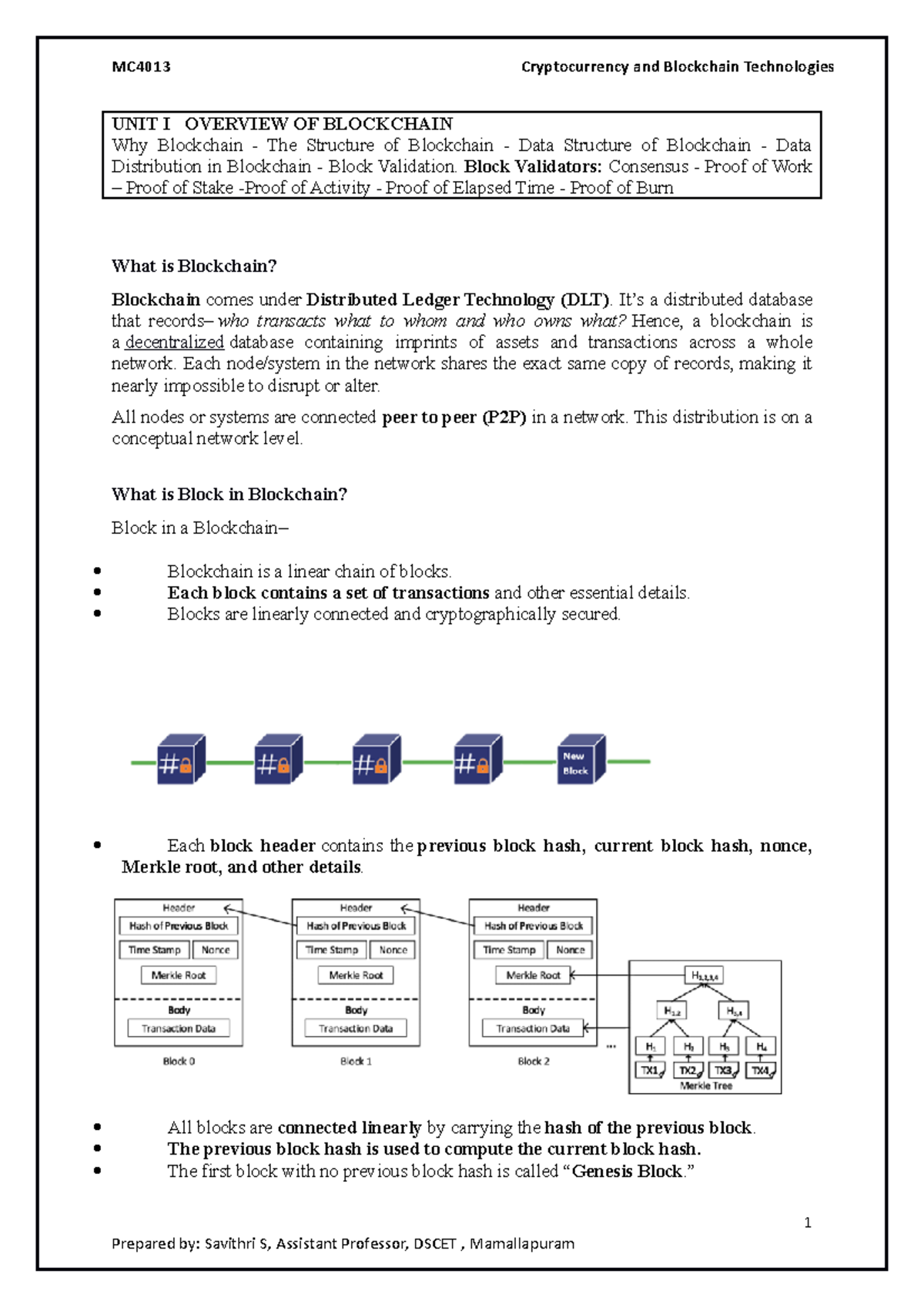 UNIT I Overview OF Blockchain - CNB - UNIT I OVERVIEW OF BLOCKCHAIN Why Blockchain - The ...