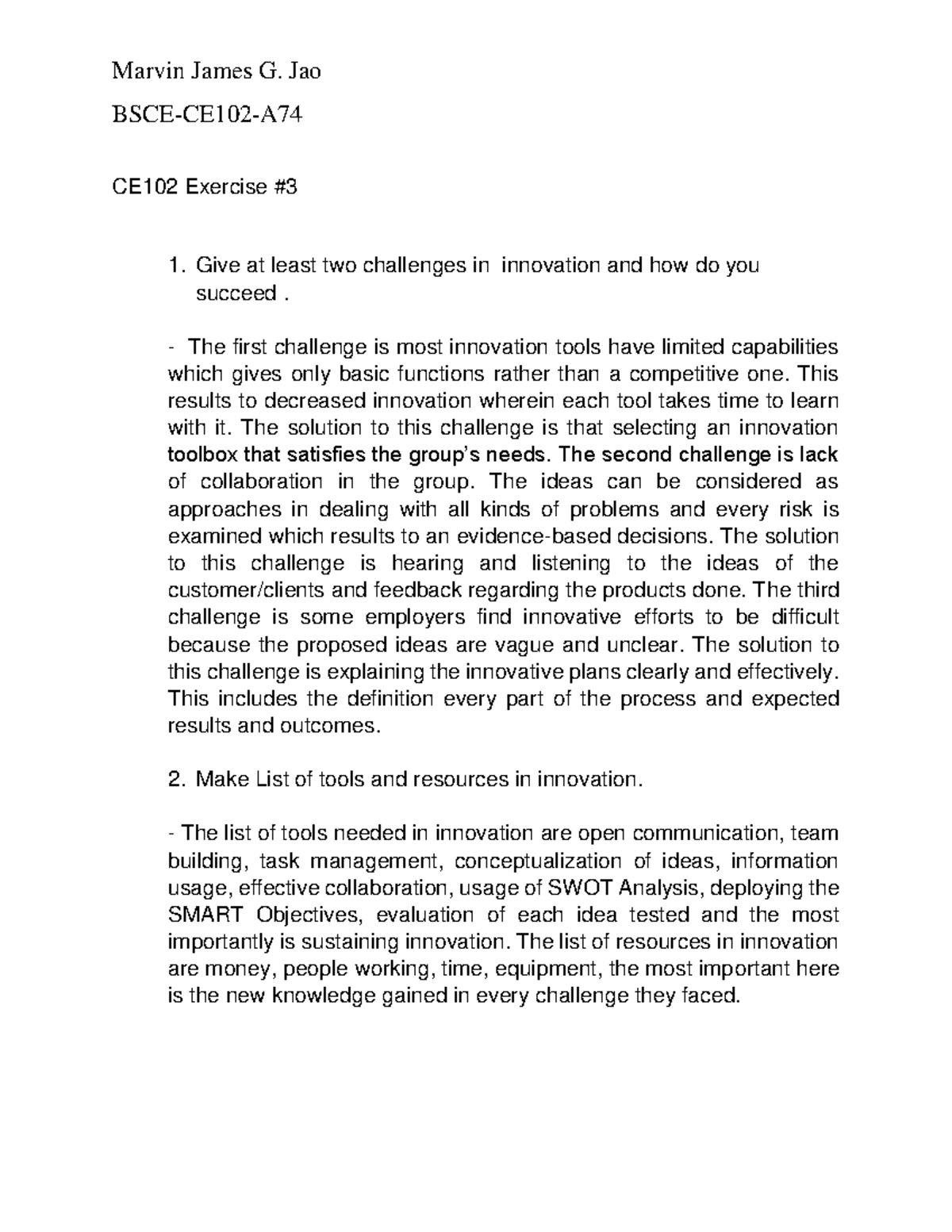 CE102 Exercise #3 A74 - Marvin James G. Jao BSCE-CE102-A CE102 Exercise ...