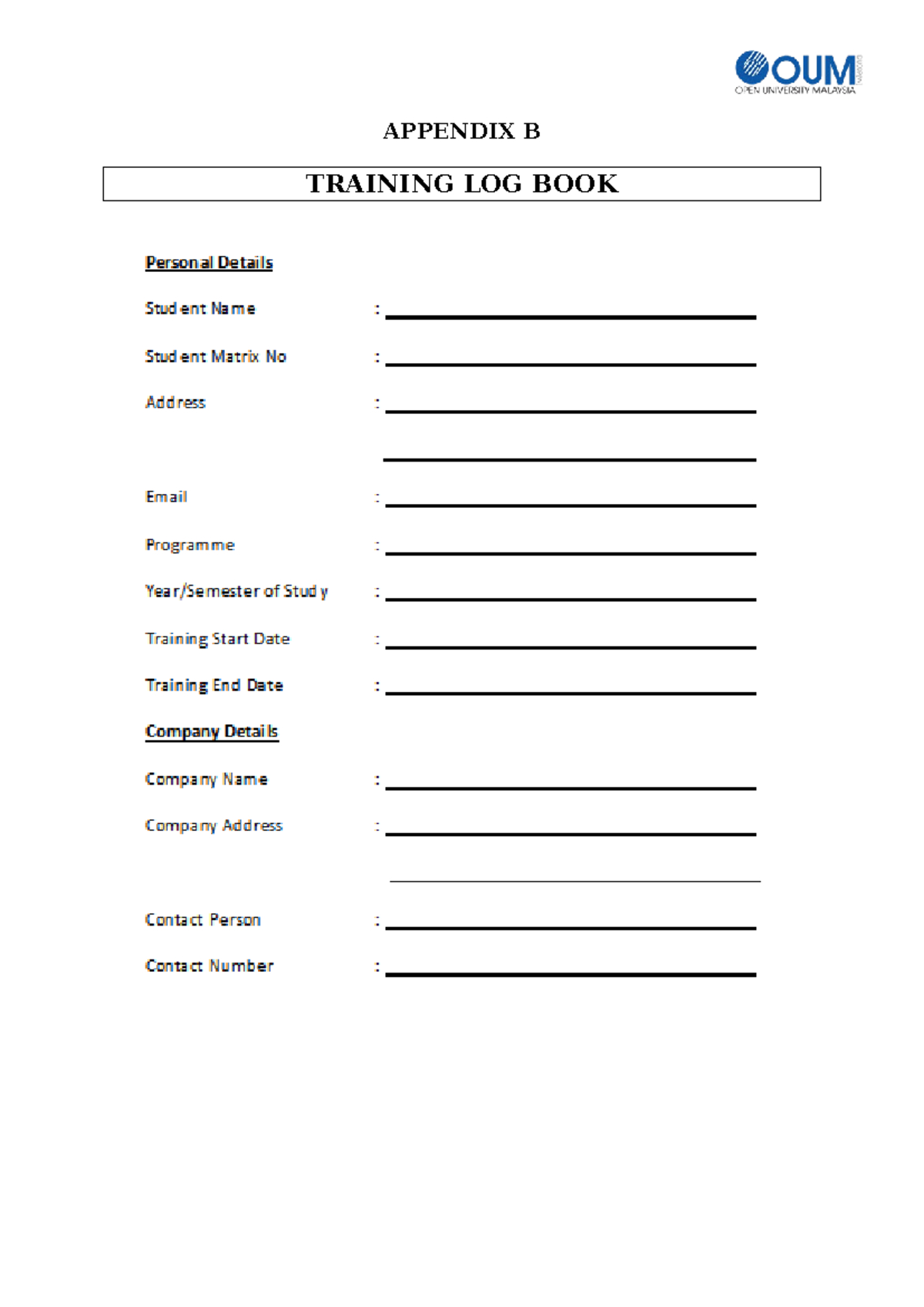 Logbook OUM - Occupational Safety & Health Management - APPENDIX B ...