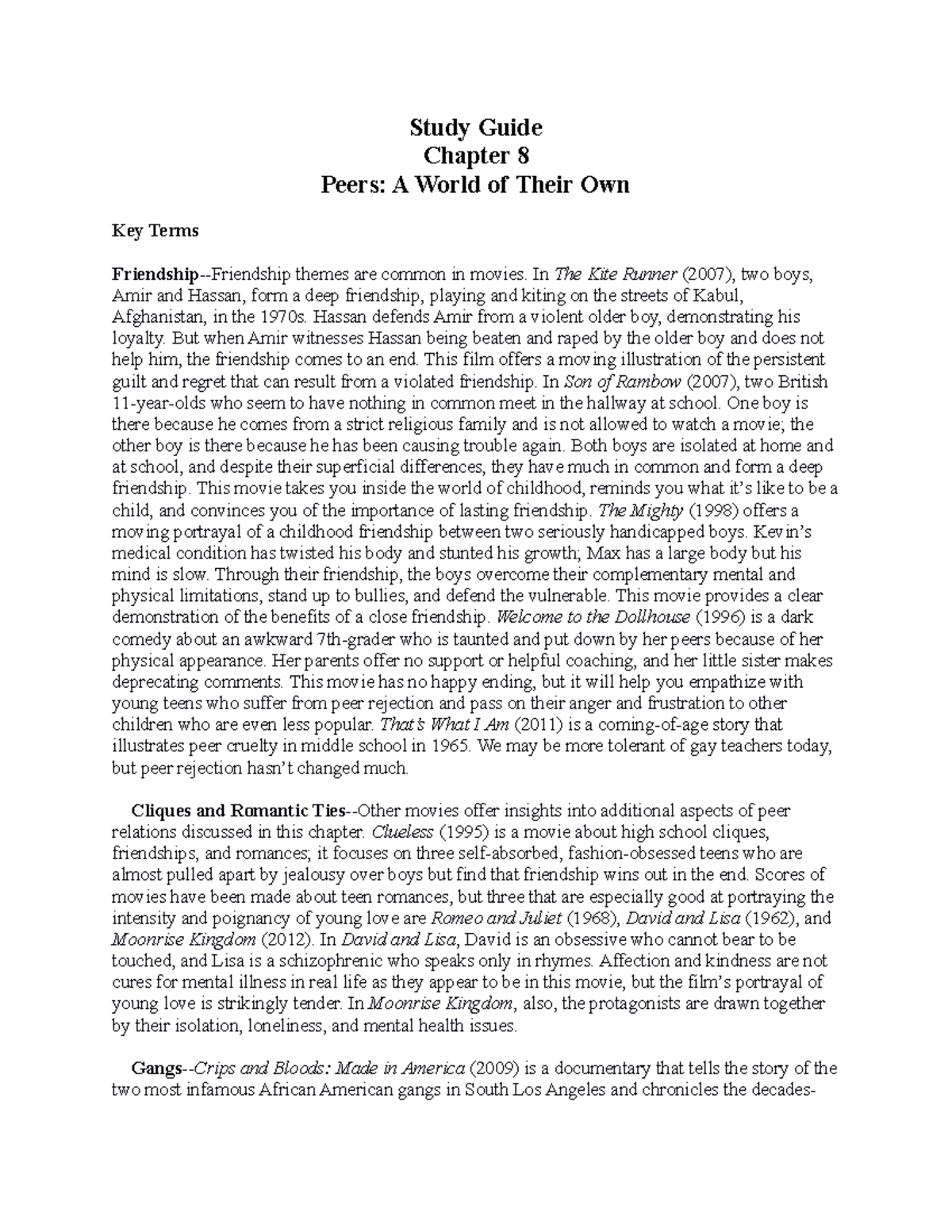 SOP3015 Chapter 8 - Study Guide Chapter 8 Peers: A World of Their Own ...