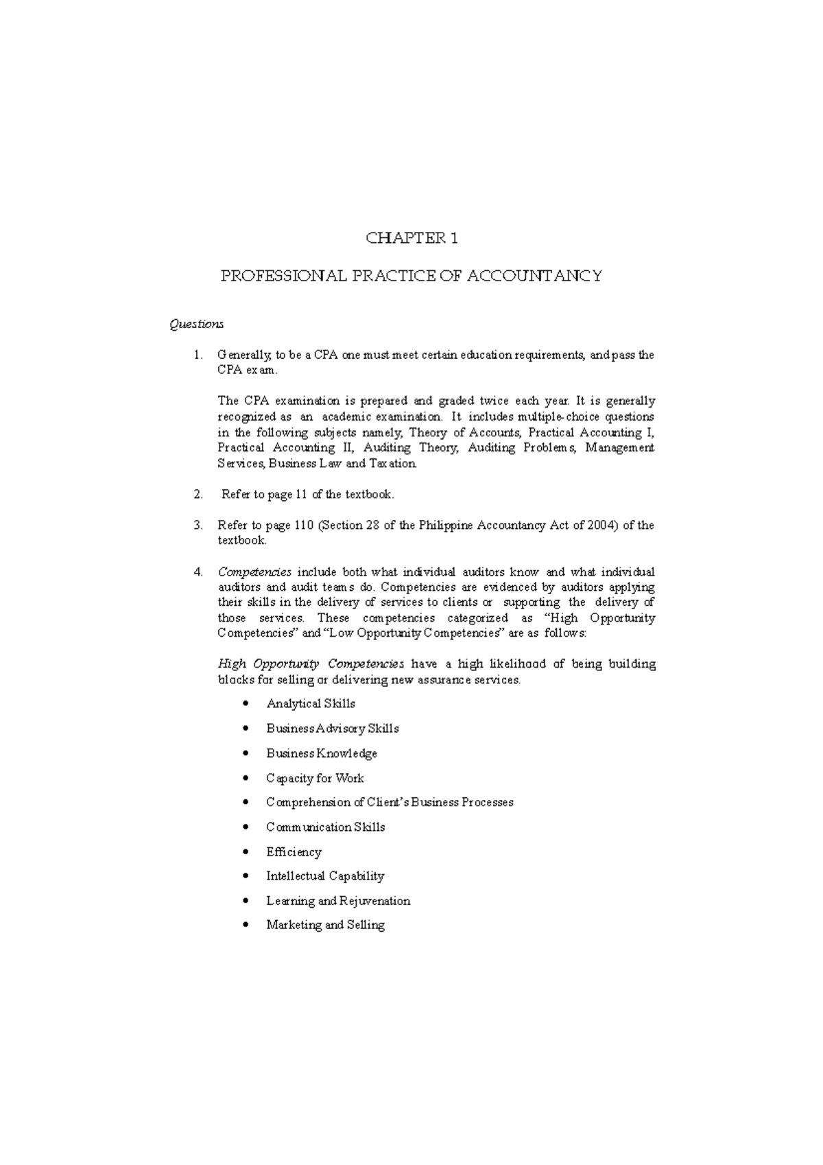 Pdfcoffee - auditing-theory-cabrera-answer - CHAPTER 1 PROFESSIONAL PRACTICE OF ACCOUNTANCY ...