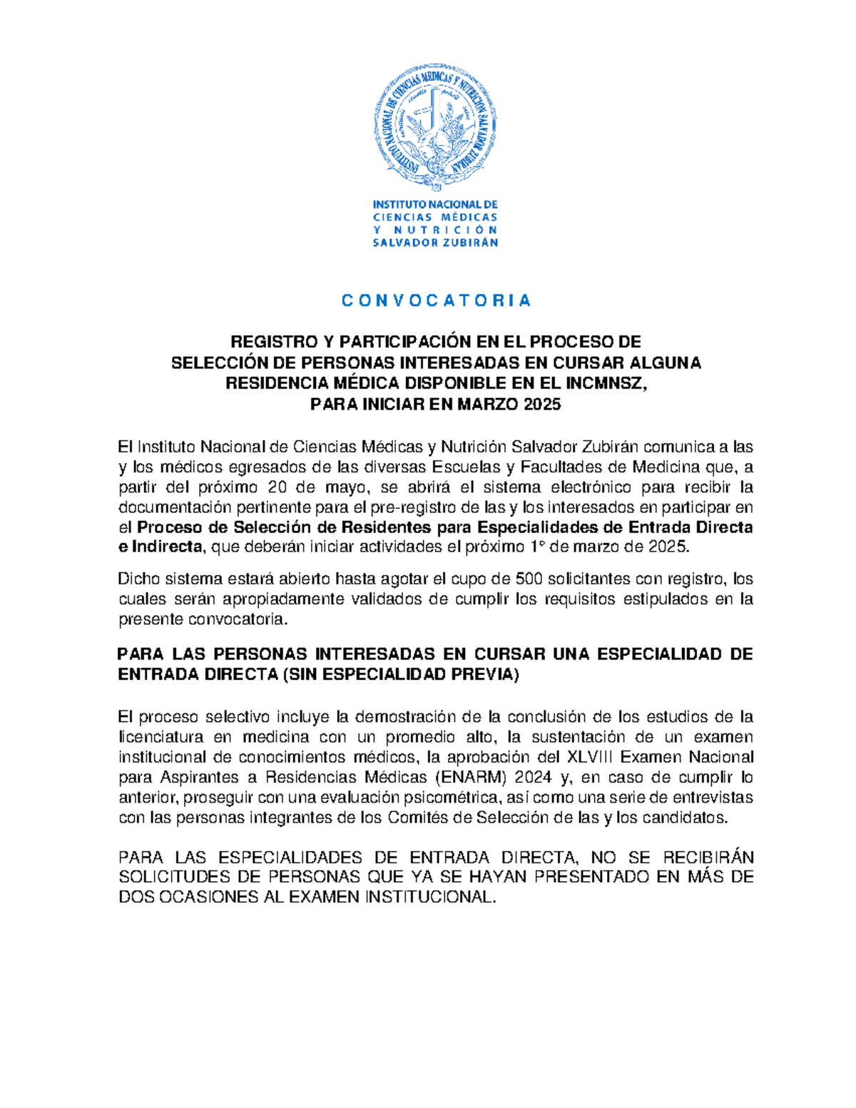 Convocatoria Residencias Medicas 2025 marzo - C O N V O C A T O R I A REGISTRO Y PARTICIPACIÓN ...
