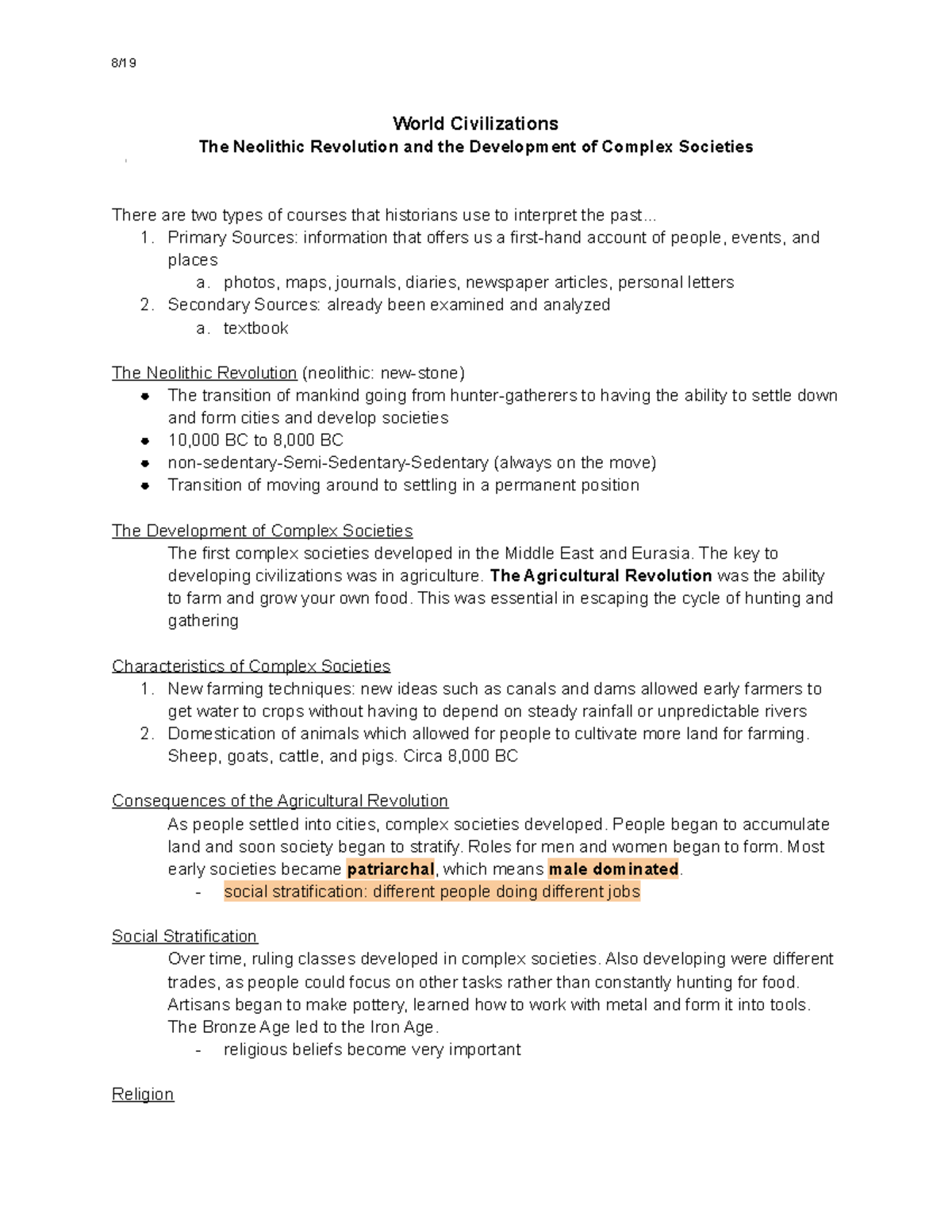 Complex Societies - 8/ World Civilizations The Neolithic Revolution and ...