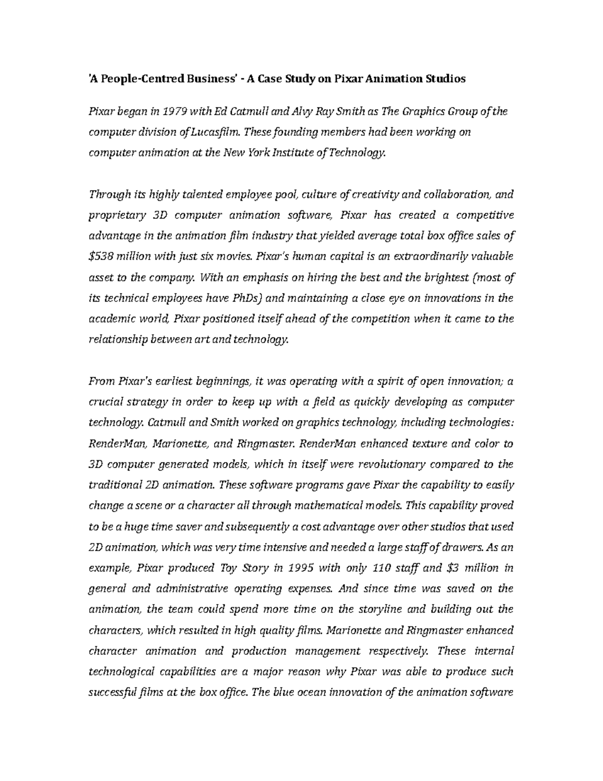 Pixar Case Study - oooo - 'A People-Centred Business' - A Case Study on ...