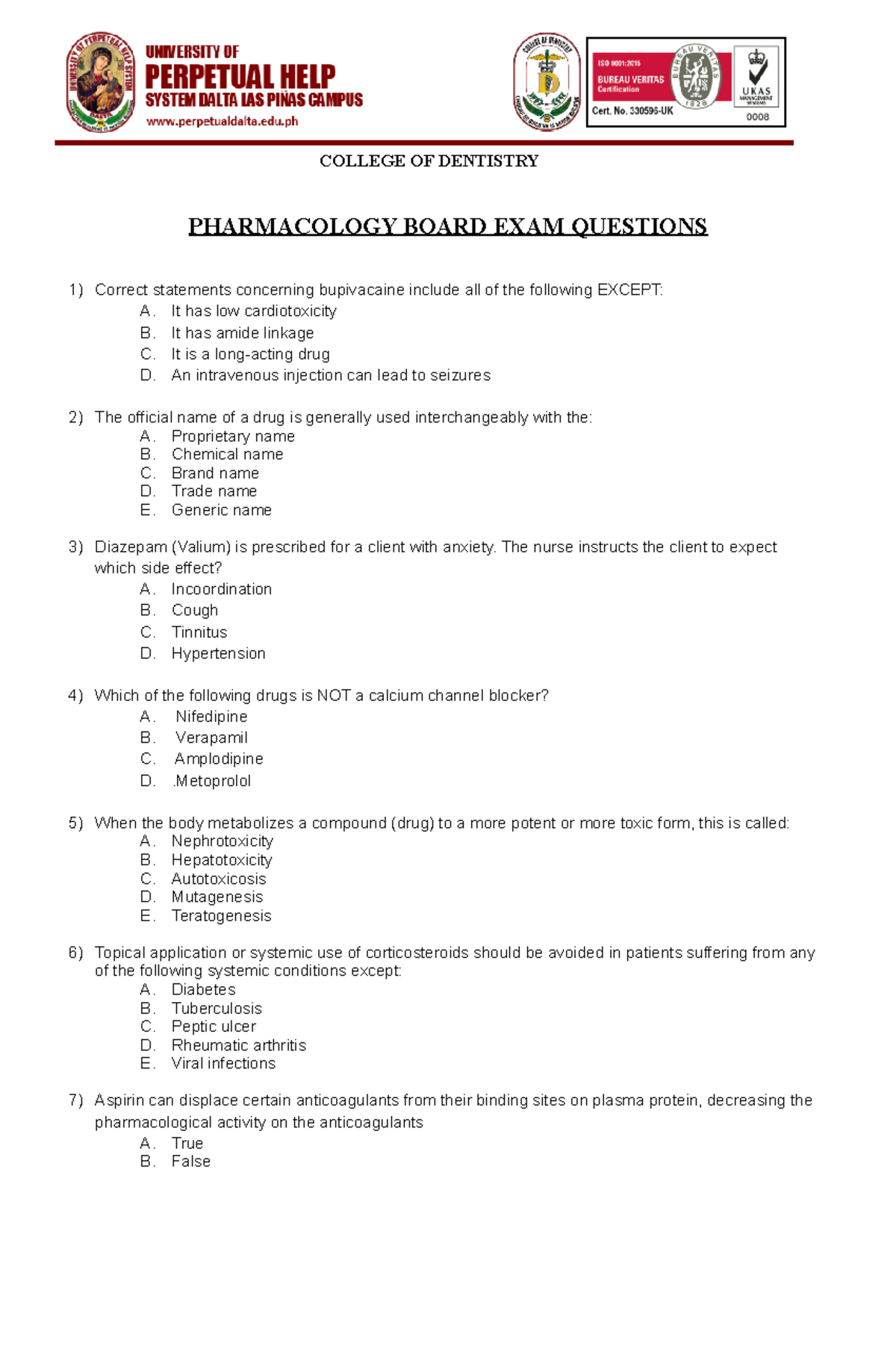 Pharmacology Q&A 2 - question and answer with rationale - PHARMACOLOGY ...