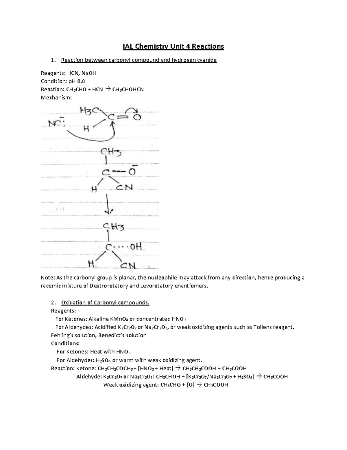 IAL Chemistry Unit 4 Reactions - IAL Chemistry Unit 4 Reactions ...