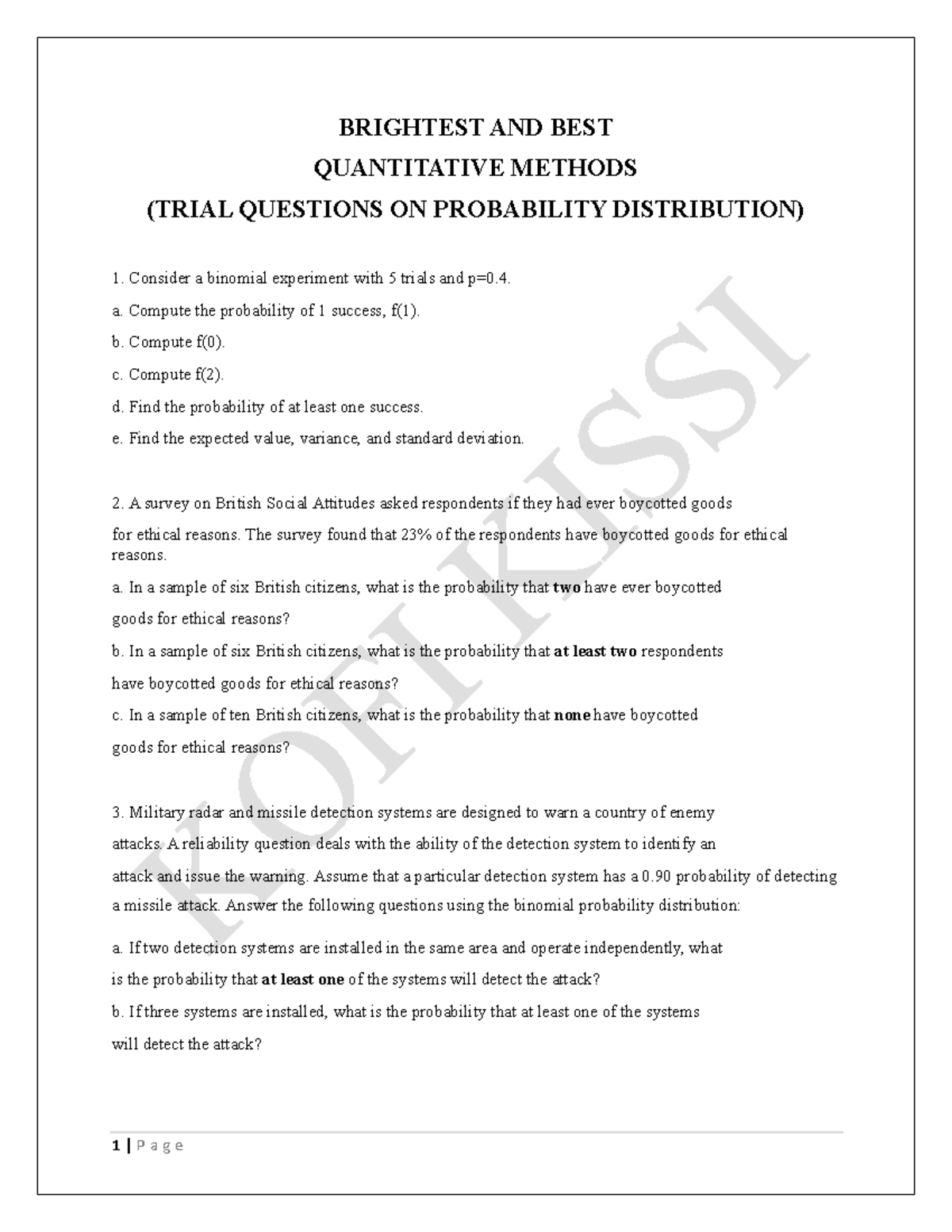 Quanti Trial Questions - 1 | P a g e BRIGHTEST AND BEST QUANTITATIVE ...