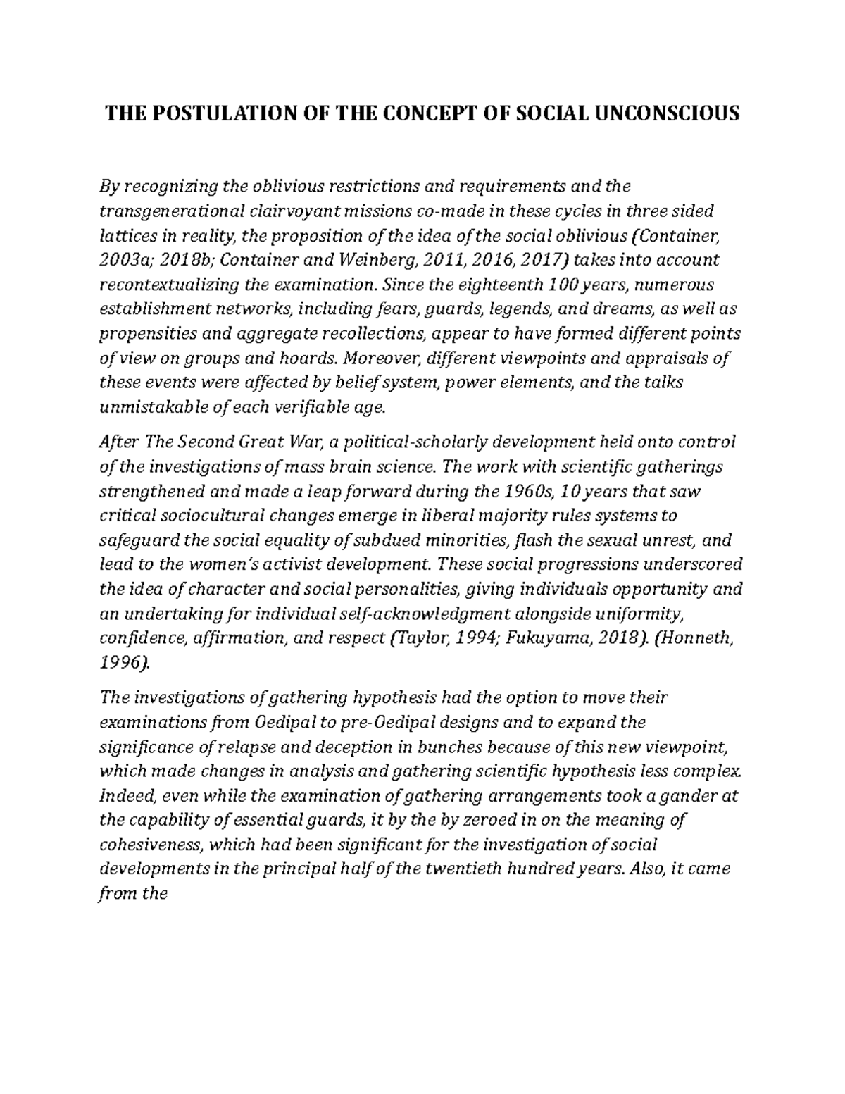 THE Postulation OF THE Concept OF Social Unconscious - THE POSTULATION ...