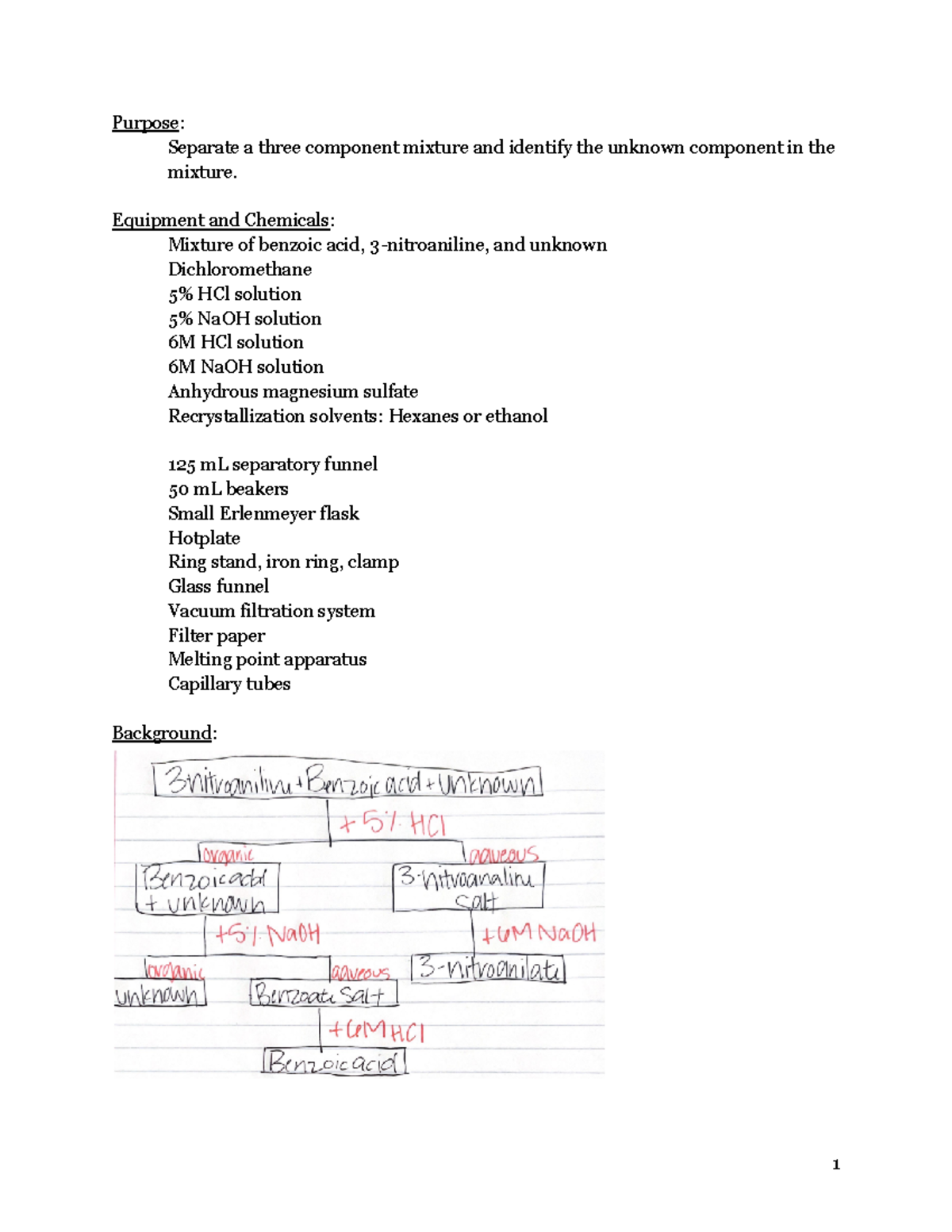 Separating A Mixture And Identifying An Unknown Component Lab Report