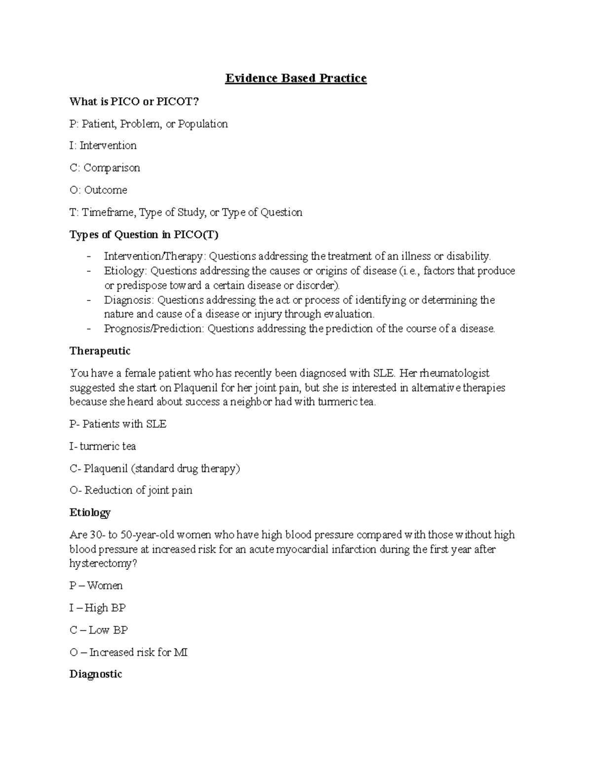 Evidence Based Practice - lecture 1 introduction to PICOT - Doctor of ...