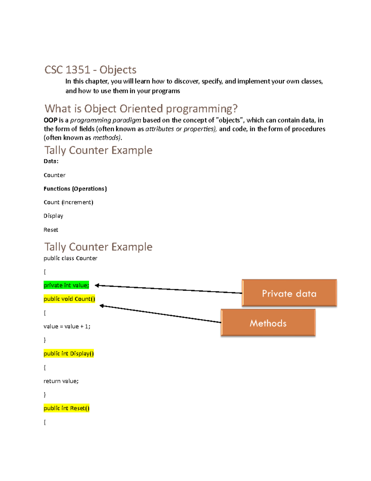 CSC 1351 Objects - Anas Mahmoud - OBJECTS AND CLASSES CSC 1351 - Objects In this chapter, you ...