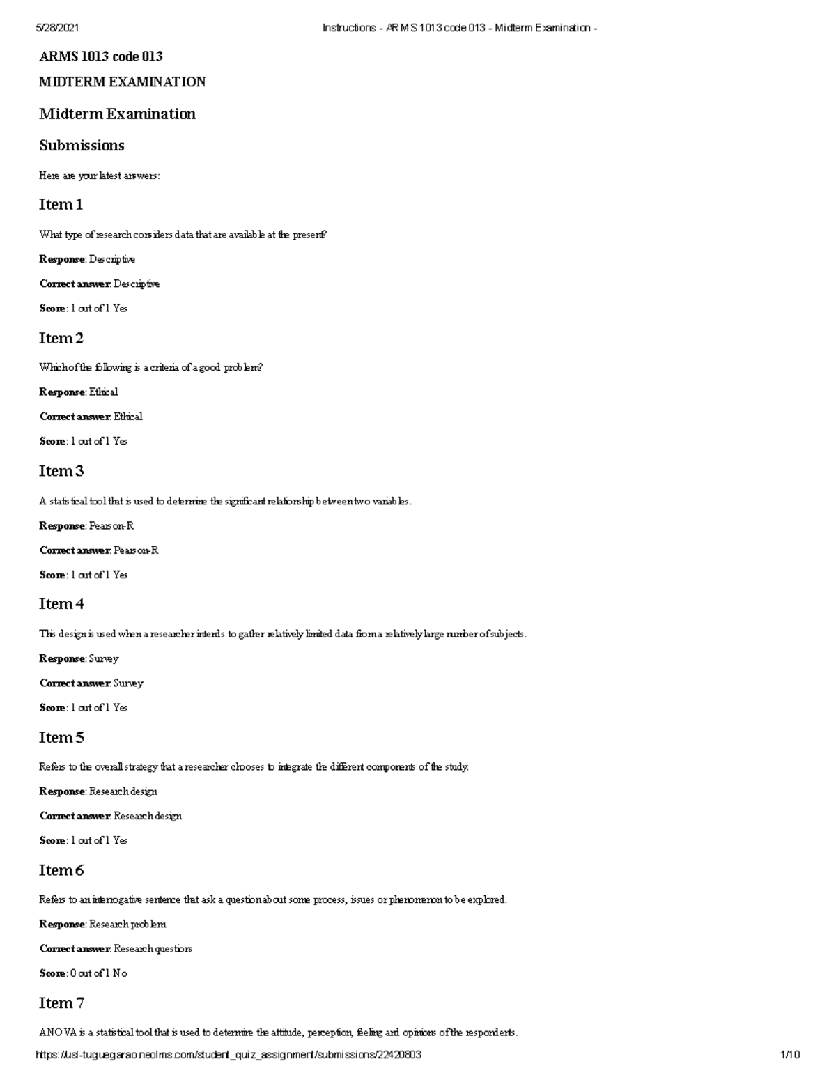 Midterm Examination - ARMS 1013 code 013 MIDTERM EXAMINATION Midterm ...