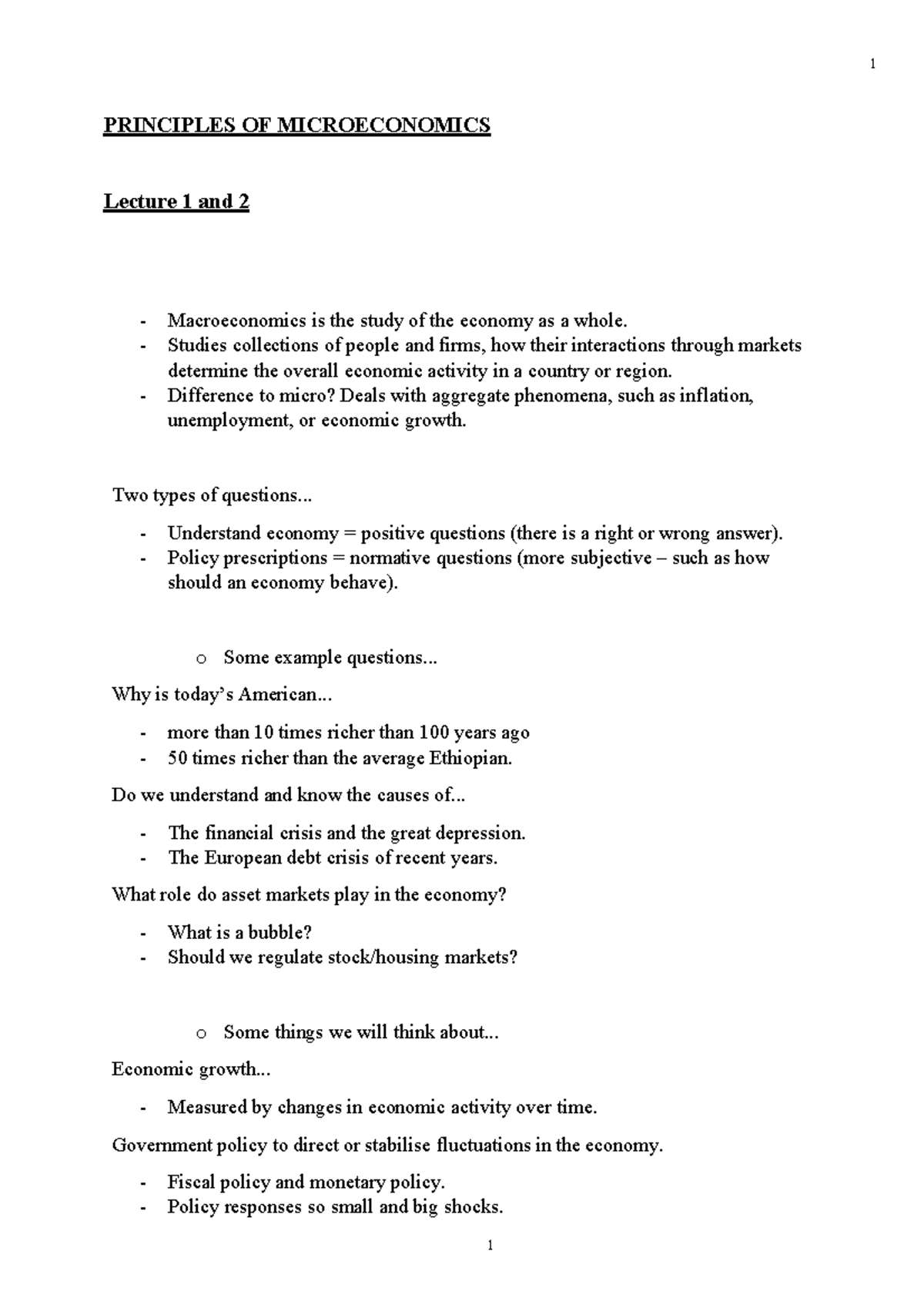 Macroeconomic Principles I - PRINCIPLES OF MICROECONOMICS Lecture 1 and ...