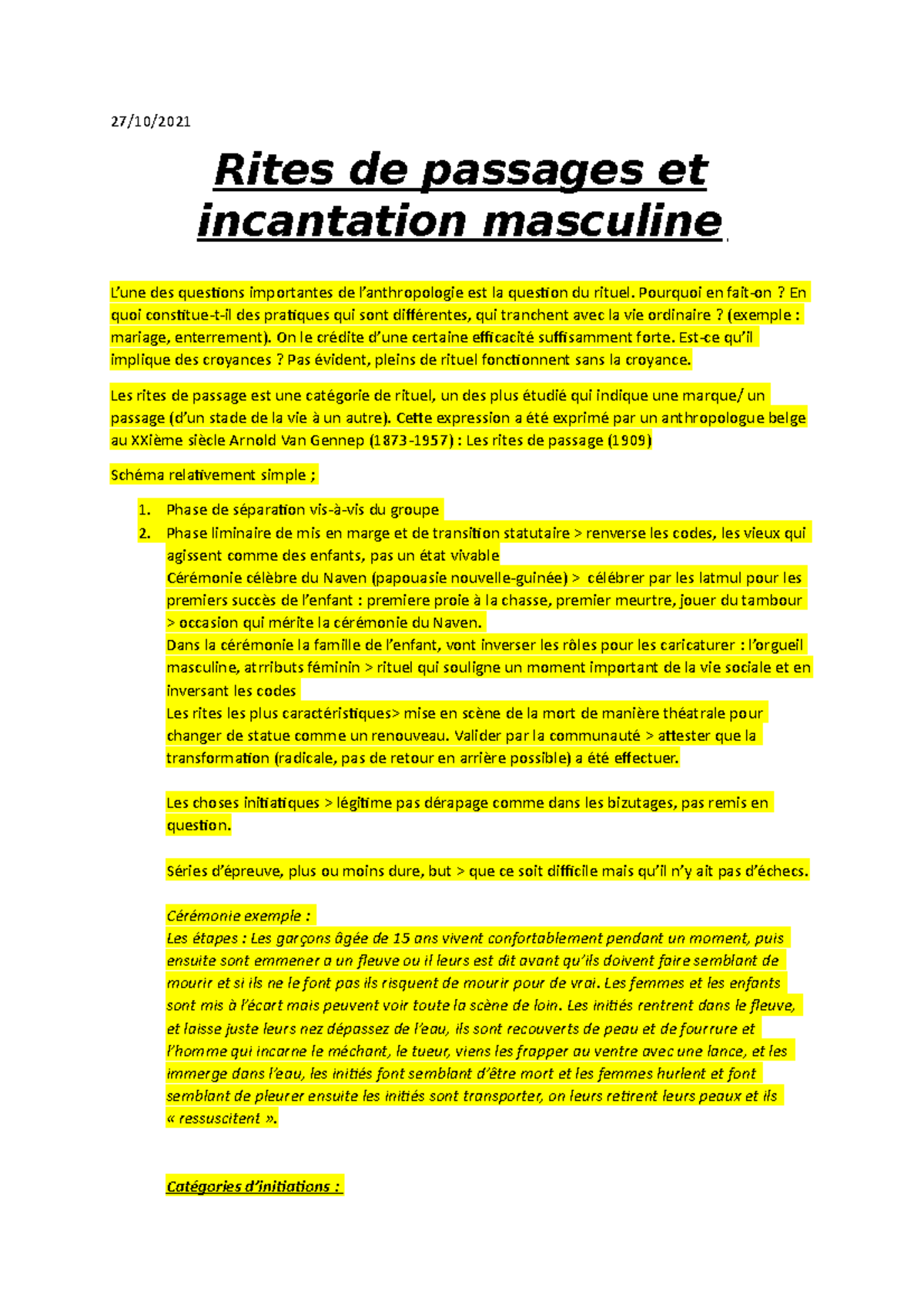 Les rites - 27/10/ Rites de passages et incantation masculine L’une des ...