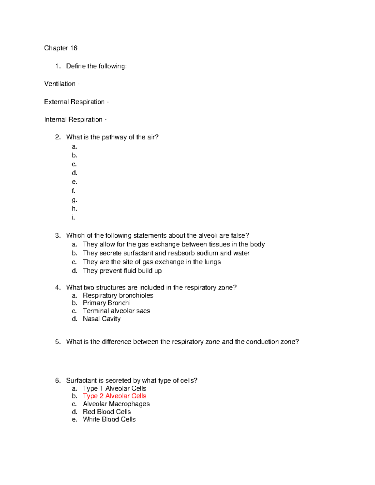 Chapter 16 Worksheet - Chapter 16 1. Define the following: Ventilation ...