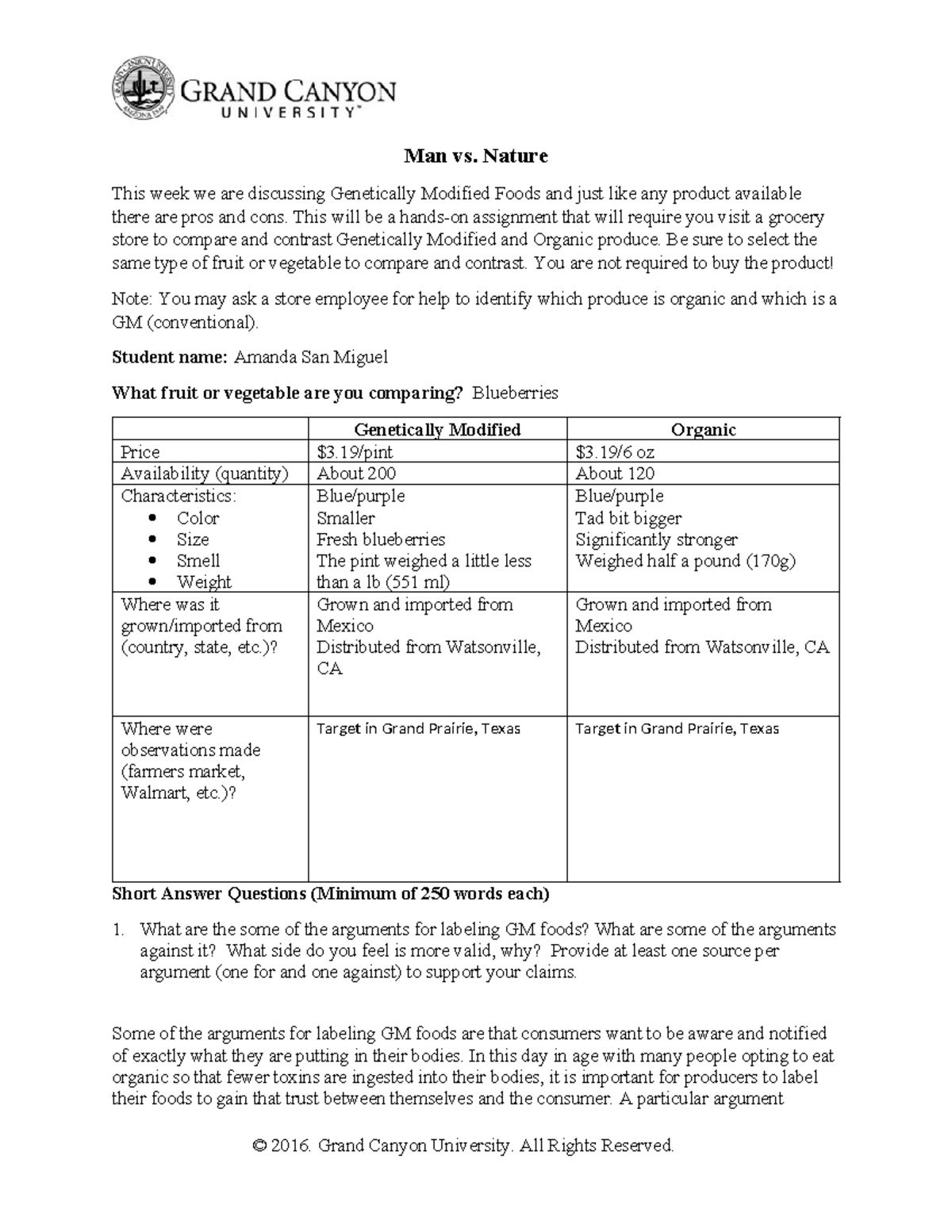 BIO 220 RS Manvs Nature - Assignment - Man vs. Nature This week we are ...