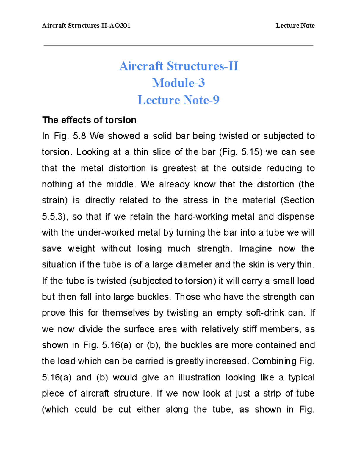 Aircraft Structures-II Module 3 Lecture Note 9 - Aircraft Structures-II Module- Lecture Note ...