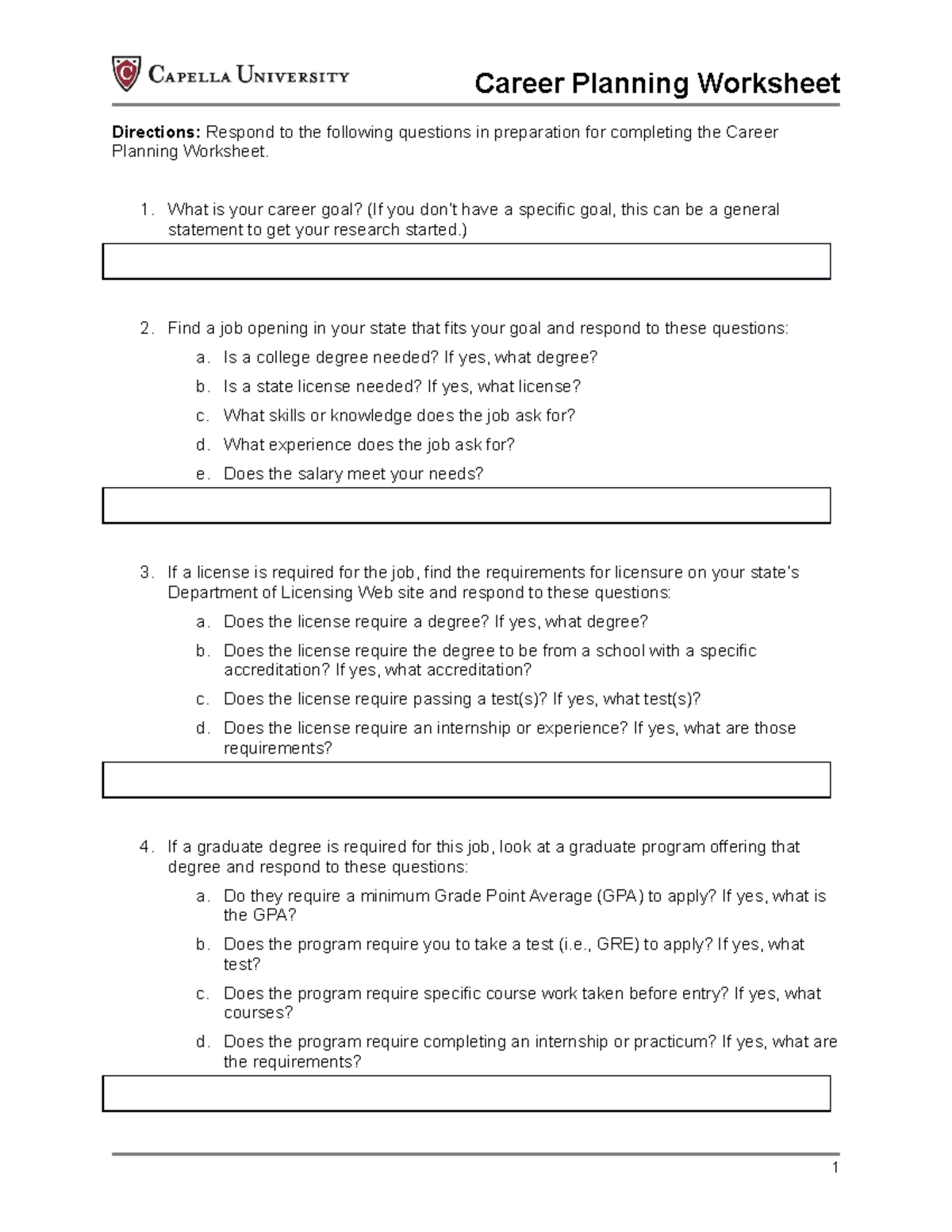 Cf career planning worksheet - Career Planning Worksheet Directions ...