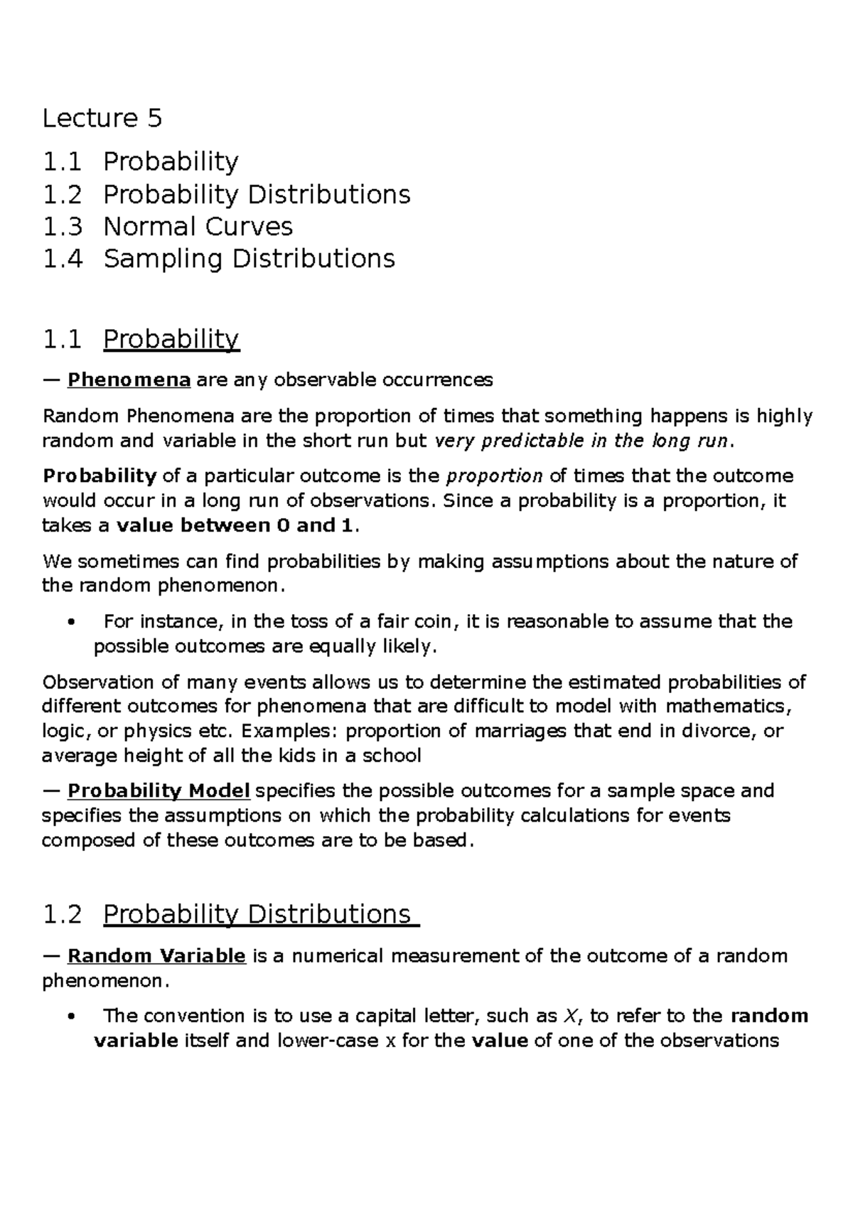 Lecture 5 - notes for stat - Lecture 5 1 Probability 1 Probability ...