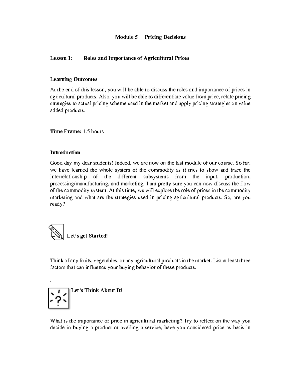 Module 5. Pricing Decisions - Prepared by: Emelie G. Pelicano Module 5 Pricing Decisions Lesson ...