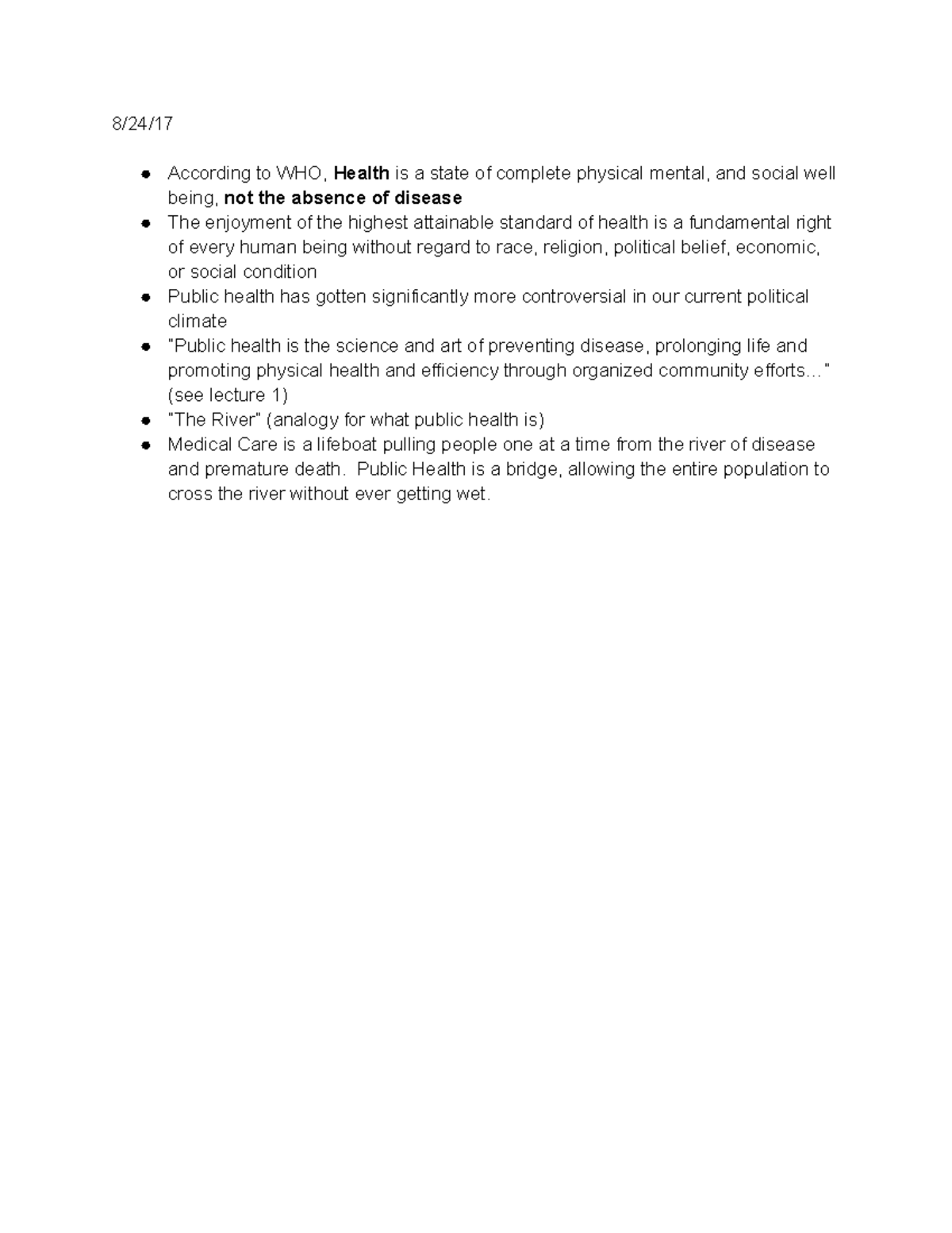 Week 1 Notes 8 24 17 8 24 17 According To WHO Health Is A State Of