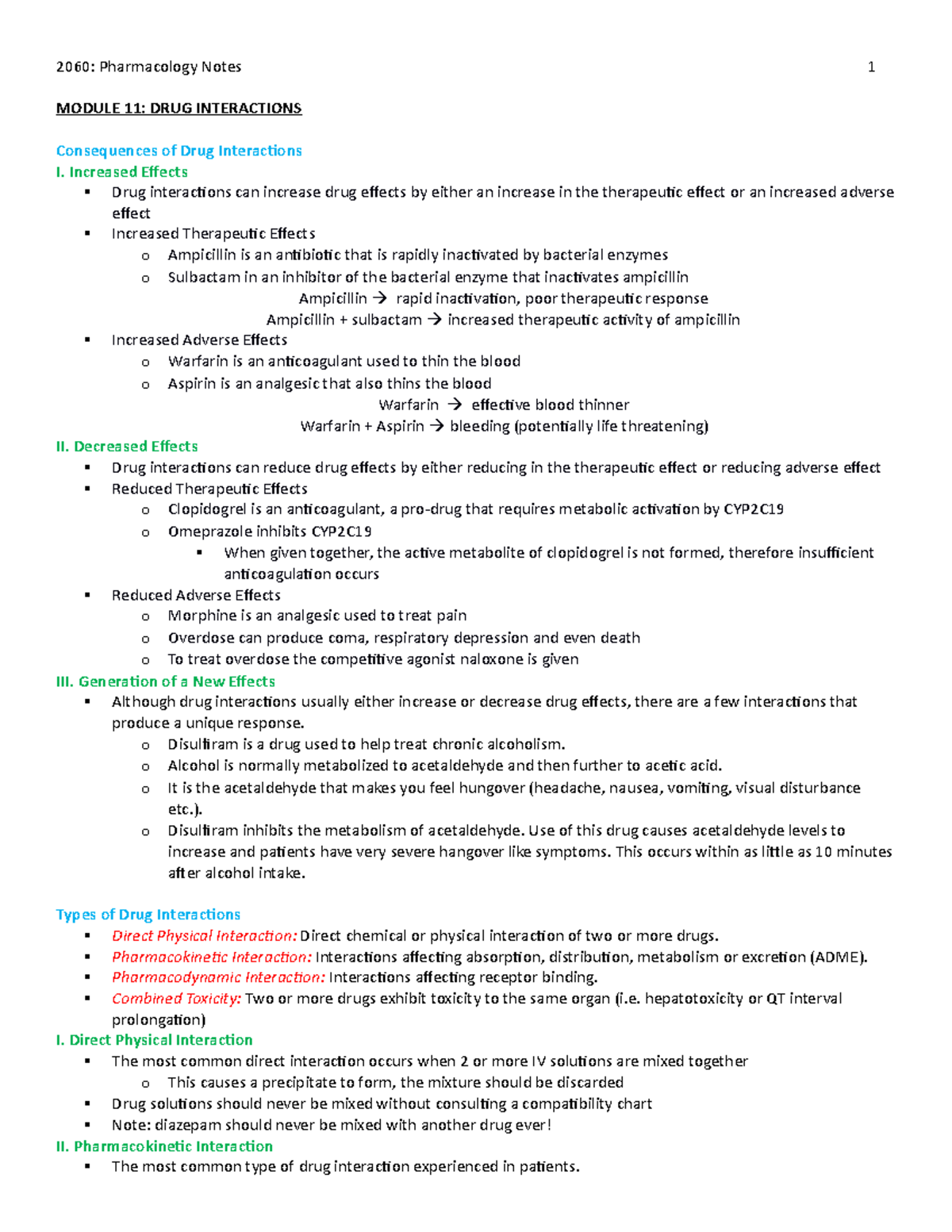 Pharmacology Notes Lecture 11 - 2060: Pharmacology Notes 1 MODULE 11 ...