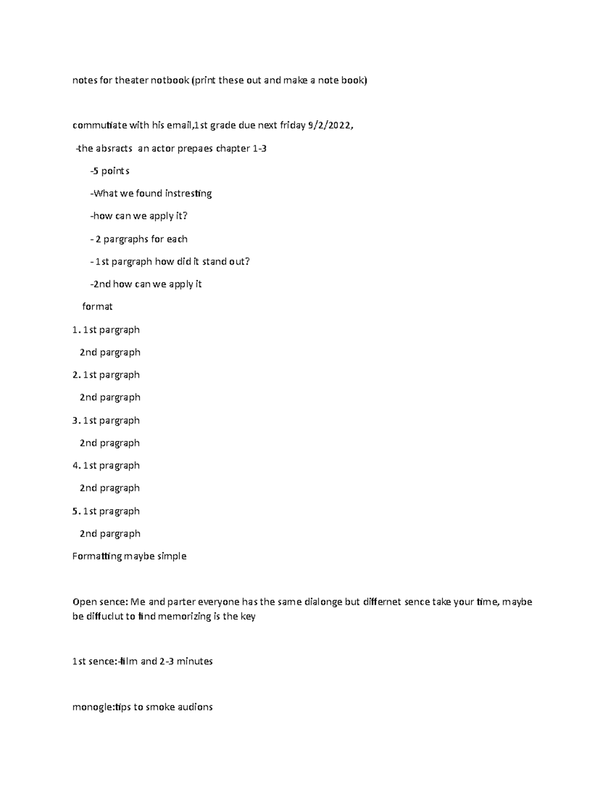 Notes for theater 1 - notes for theater notbook (print these out and ...
