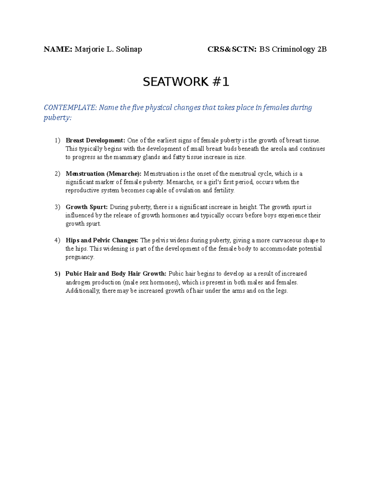 Seatwork 1 In Gsoc Midterm Name Marjorie L Solinap Crsandsctn Bs Criminology 2b Seatwork
