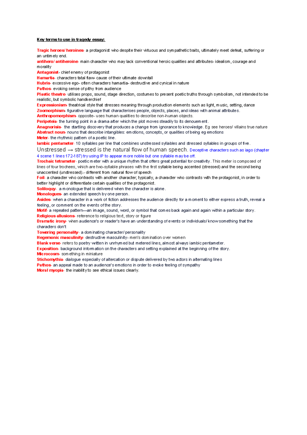 Key terms to use in drama essay (Othello) - Key terms to use in tragedy ...
