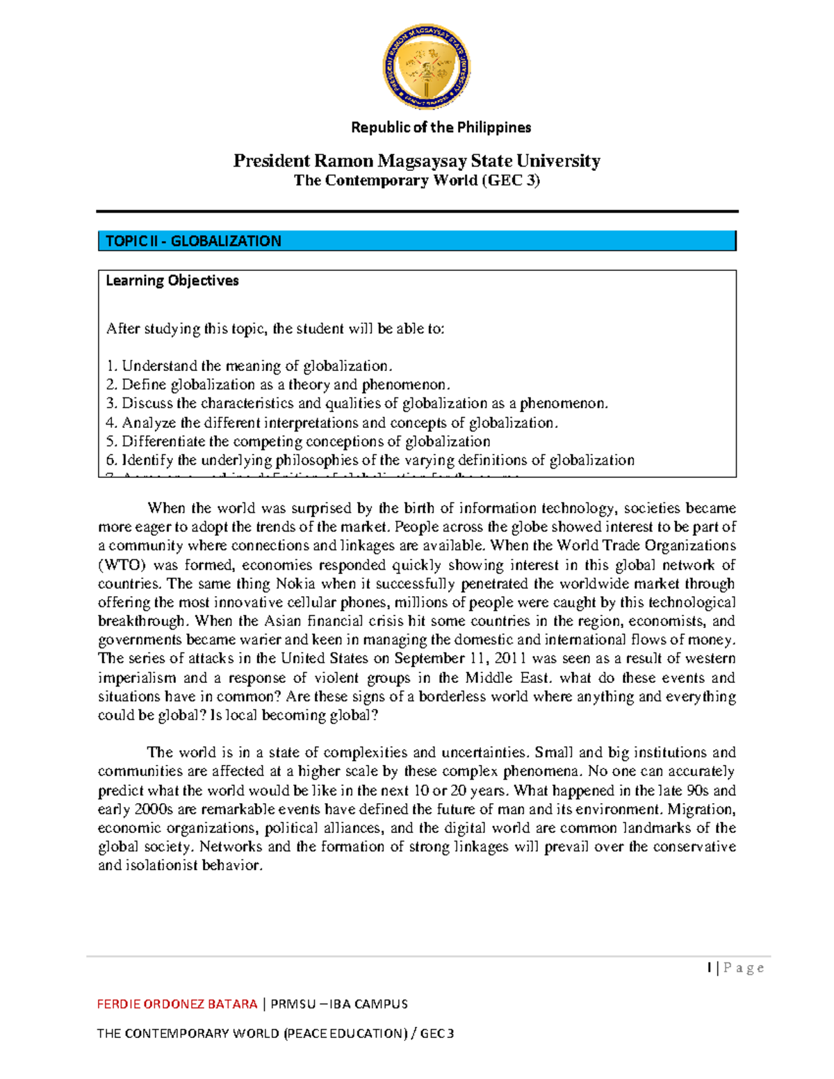 CW-Module-2 - Notes - FERDIE ORDONEZ BATARA | PRMSU – IBA CAMPUS 1 | P ...