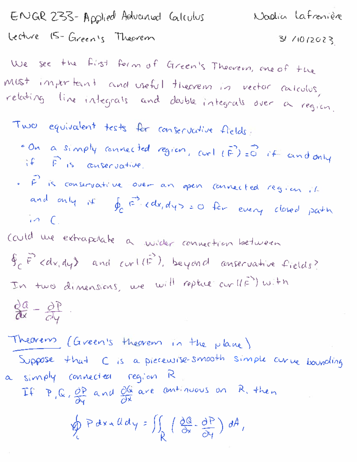 Lecture 15 - Greens theorem - ENGR 233 - Studocu