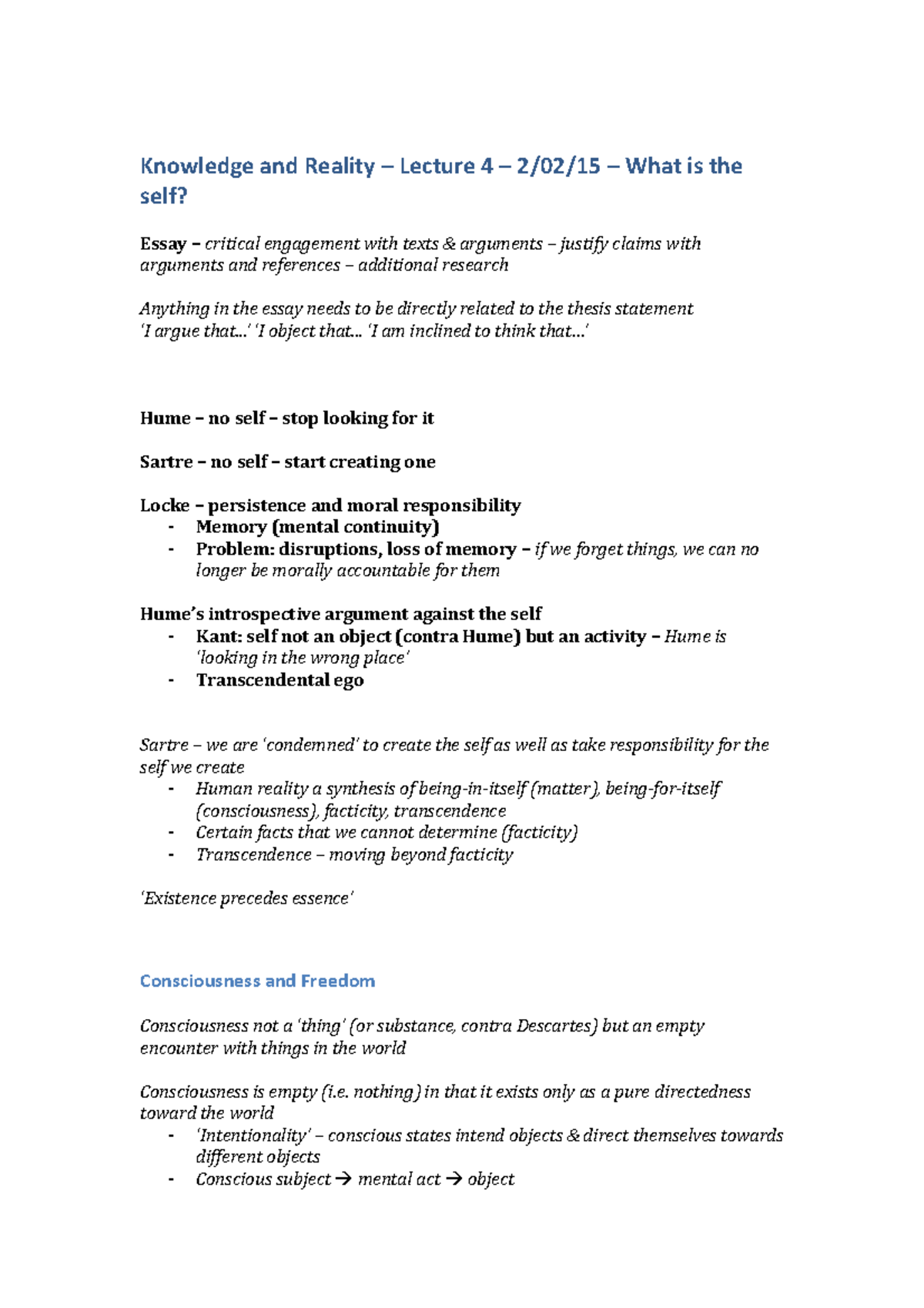 Knowledge and Reality – Lecture 4 - Knowledge and Reality – Lecture 4 ...