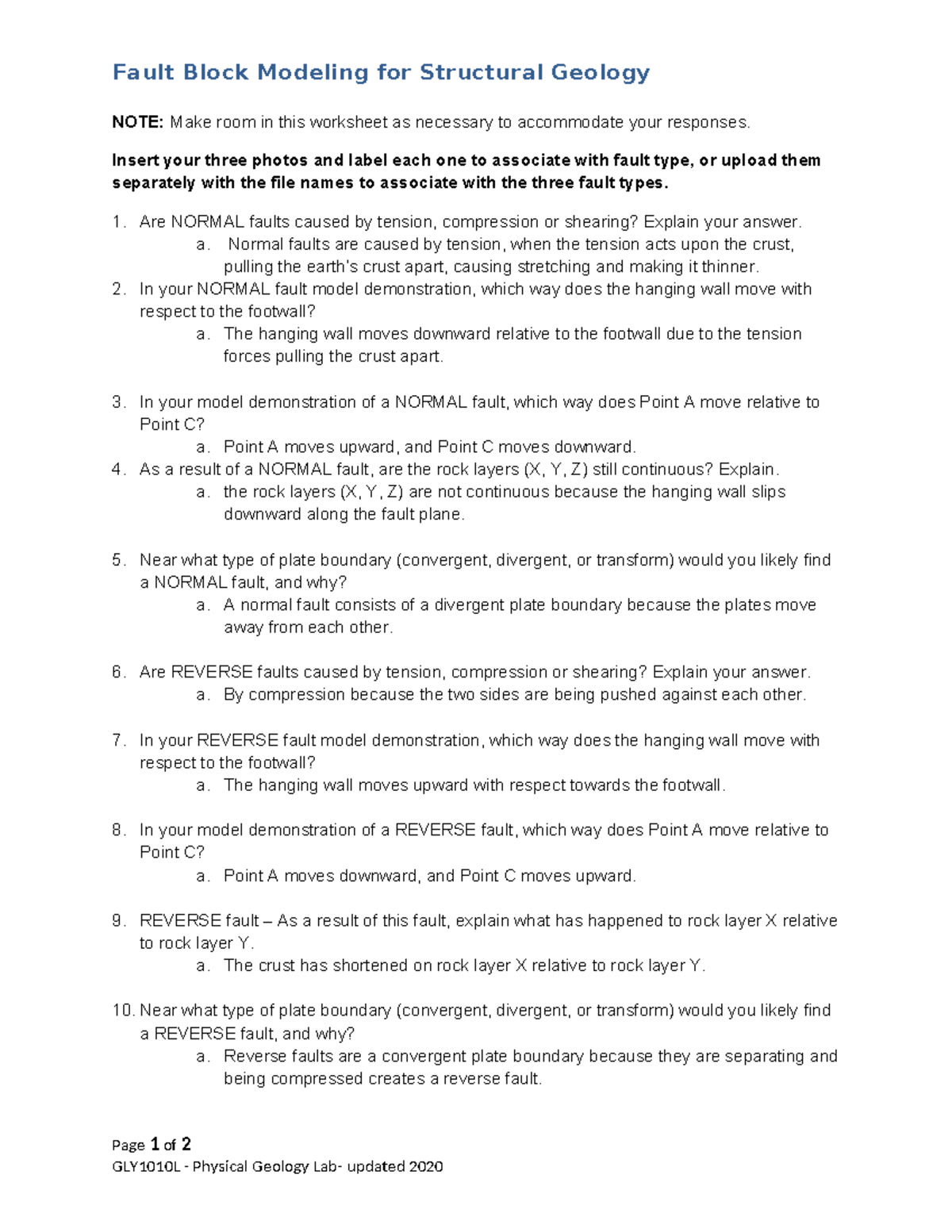 Worksheet - Working with Fault Blocks 1 - Fault Block Modeling for ...