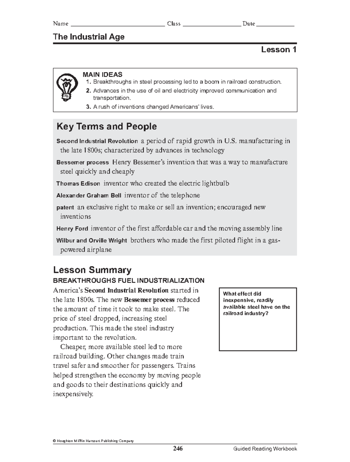 Joseph Iarrobino - The Industrial Age, Lesson 1 Guided Reading Workbook ...