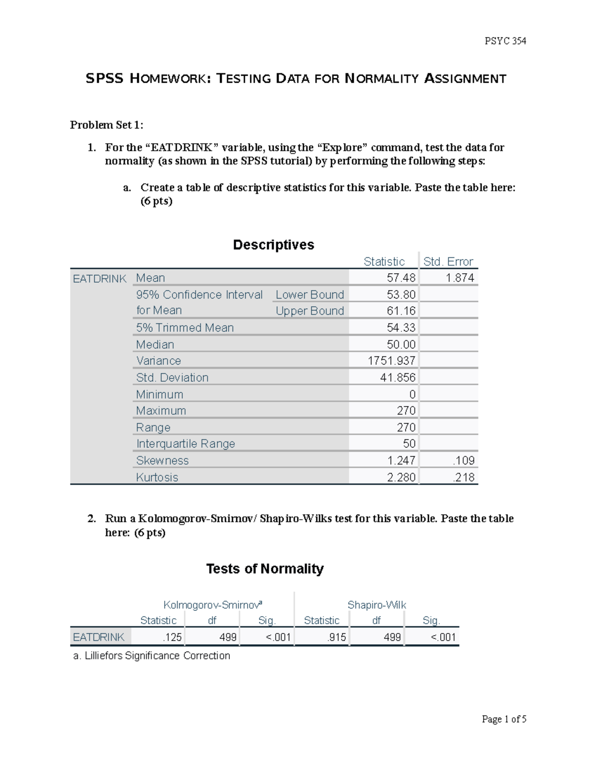 Lozano Spss Homework Testing Data For Normality Assignment Instructions