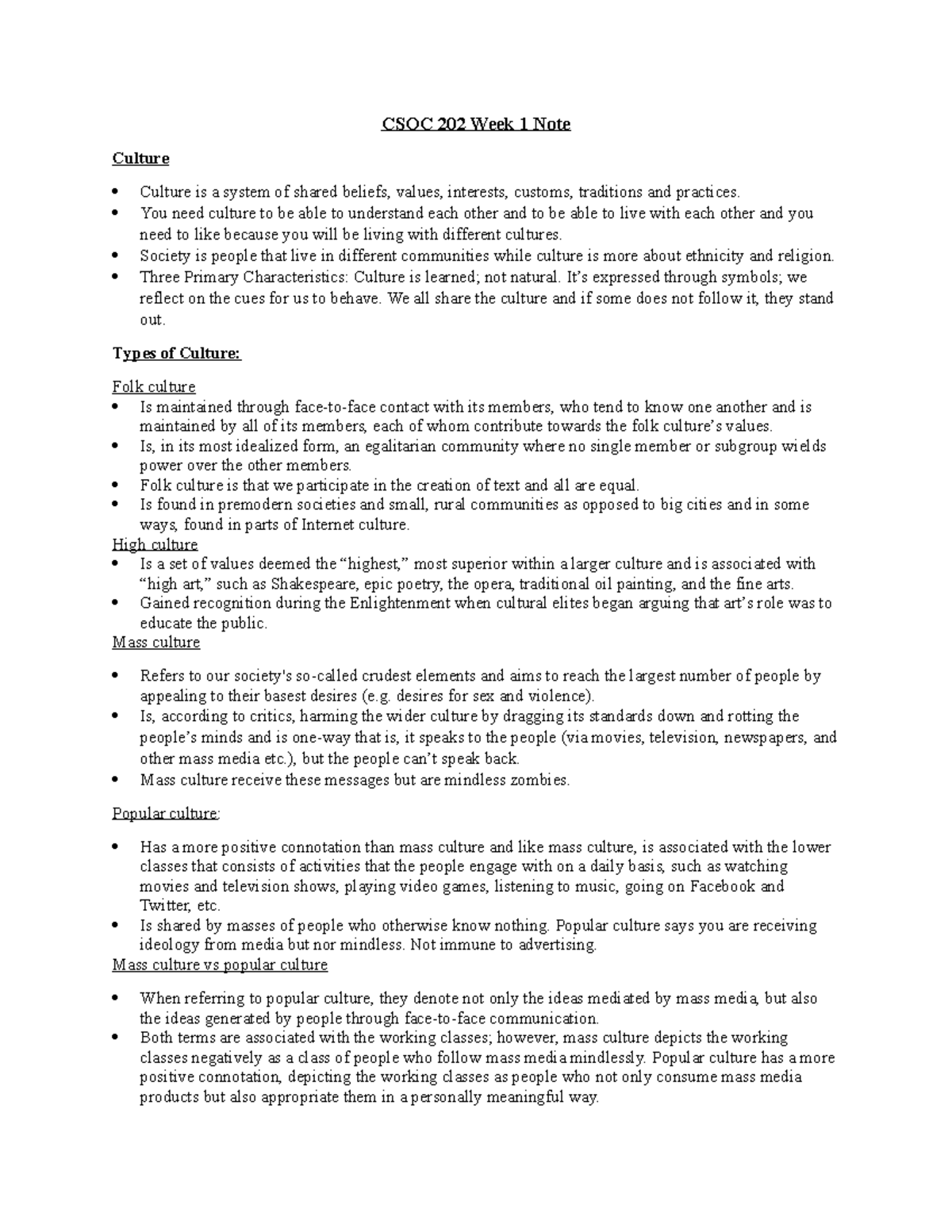 CSOC 202 Week 1 Notes CSOC 202 Week 1 Note Culture Culture Is A csoc-202-week-1-notes-csoc-202-week-1-note-culture-culture-is-a