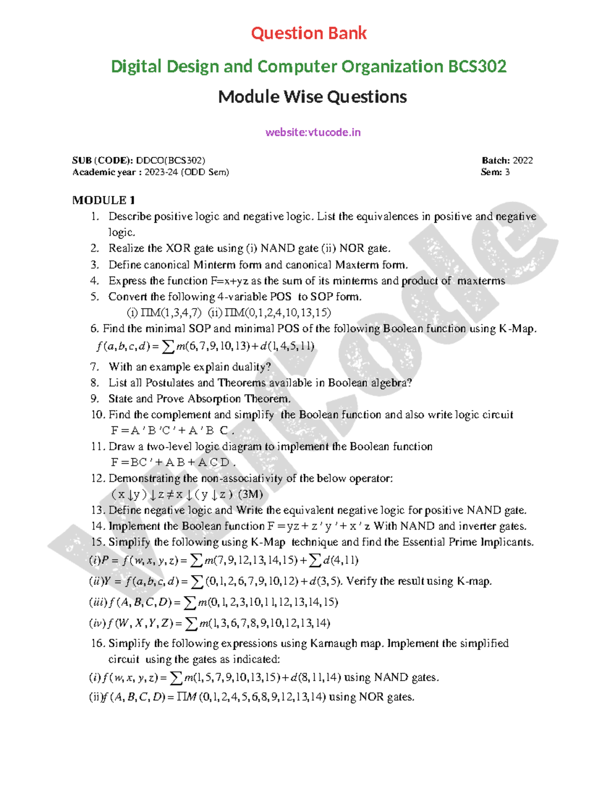DDCO question bank - BANGALORE INSTITUTE OF TECHNOLOGY K R ROAD, V V ...