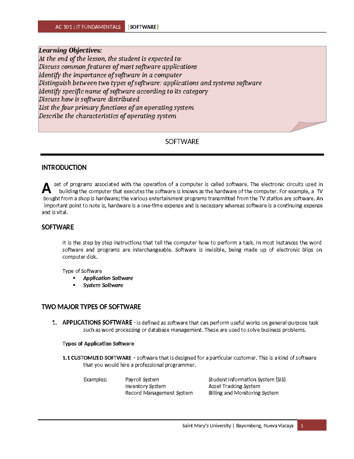AC101-Software - TECHNOLOGY - A AC 101 : IT FUNDAMENTALS [SOFTWARE ...