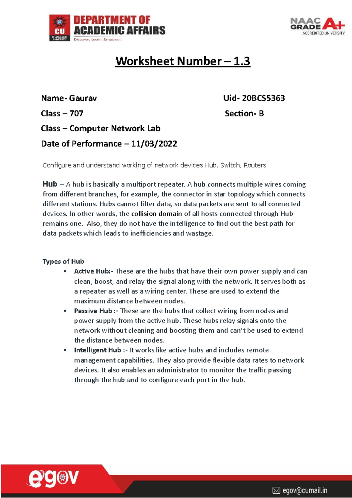 1.3 Computer Network Worksheet BY CUSZ - Worksheet Number – 1. Name ...