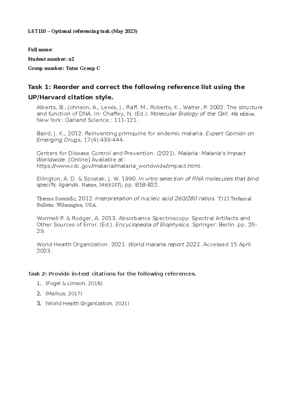 LST110 - Second referencing task (May 2023) - LST110 – Optional referencing task (May 2023) Full ...