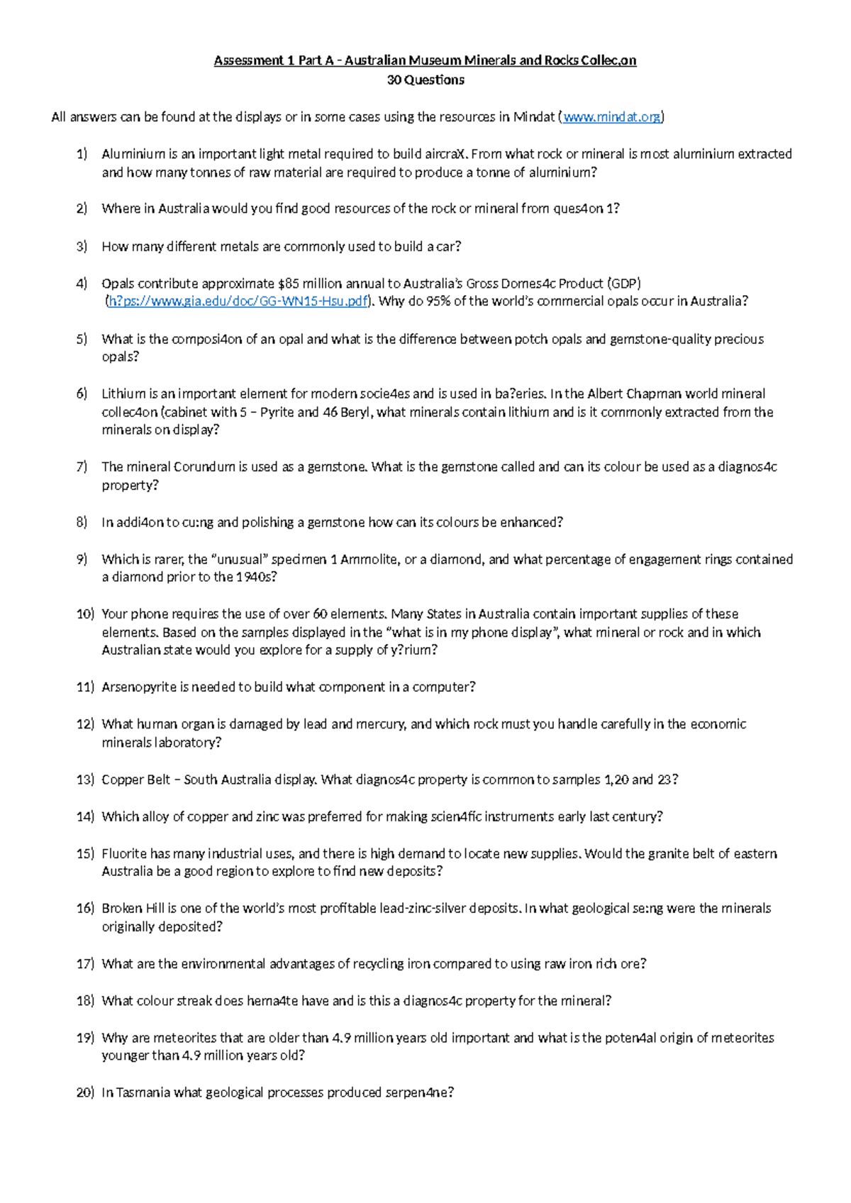 Rocks Assessment Geos - Assessment 1 Part A - Australian Museum ...