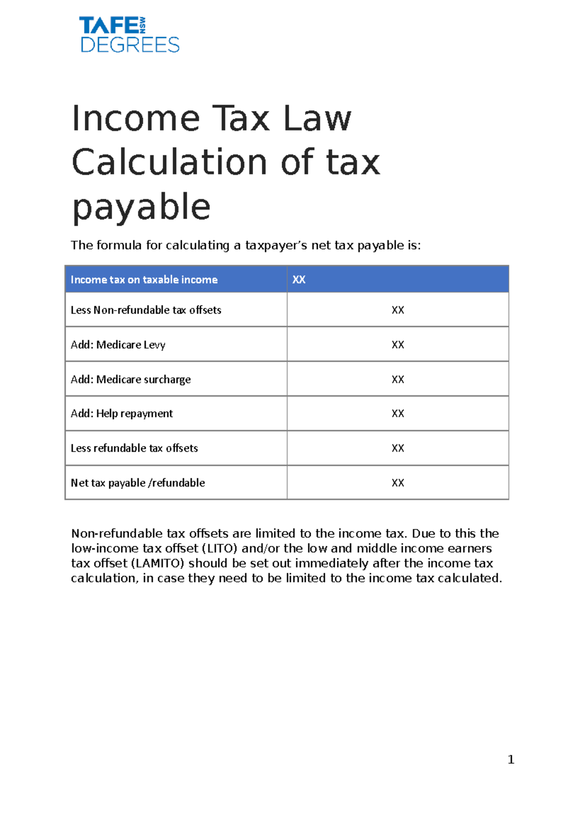 Income Tax Law Calculation of tax payable - Income Tax Law Calculation ...