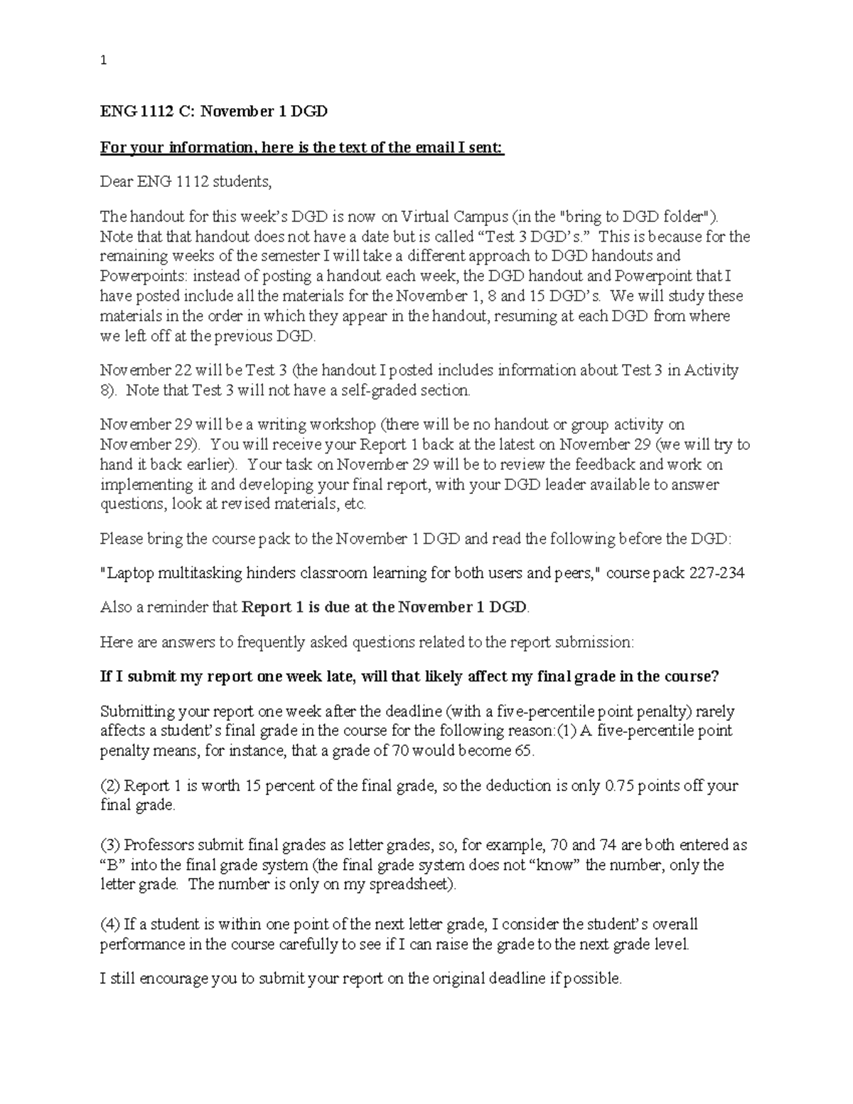 ENG 1112 test 3 - dgd handout - ENG 1112 C: November 1 DGD For your ...