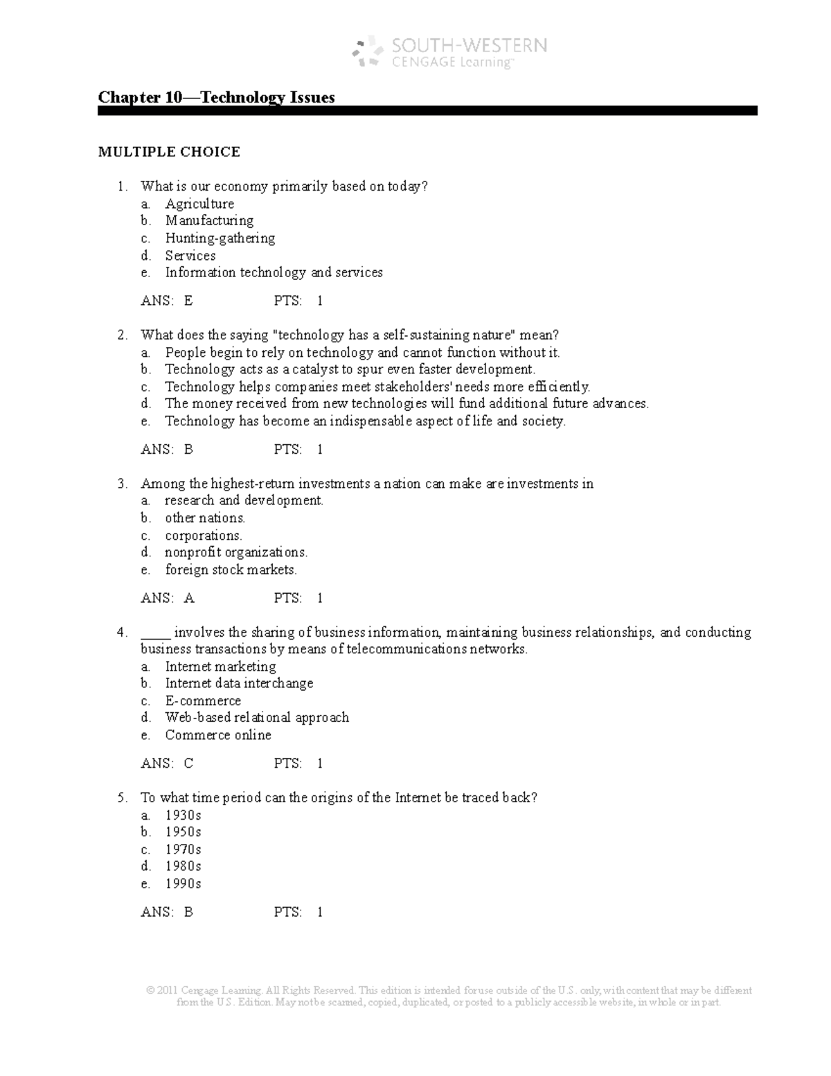 Test Bank Eight 8 - Chapter 10—Technology Issues MULTIPLE CHOICE What ...