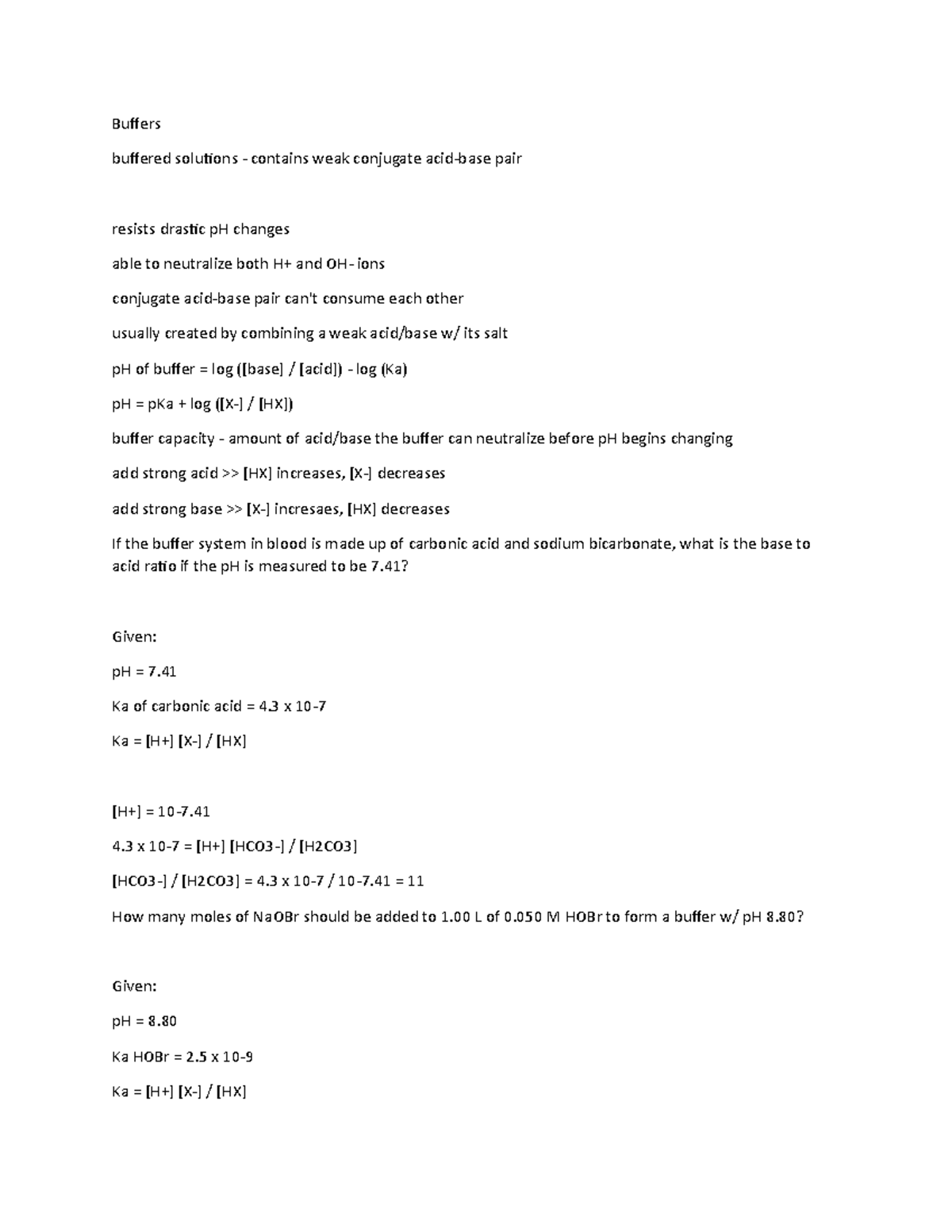 Buffers - Lecture notes 9 - Buffers buffered solutions - contains weak ...